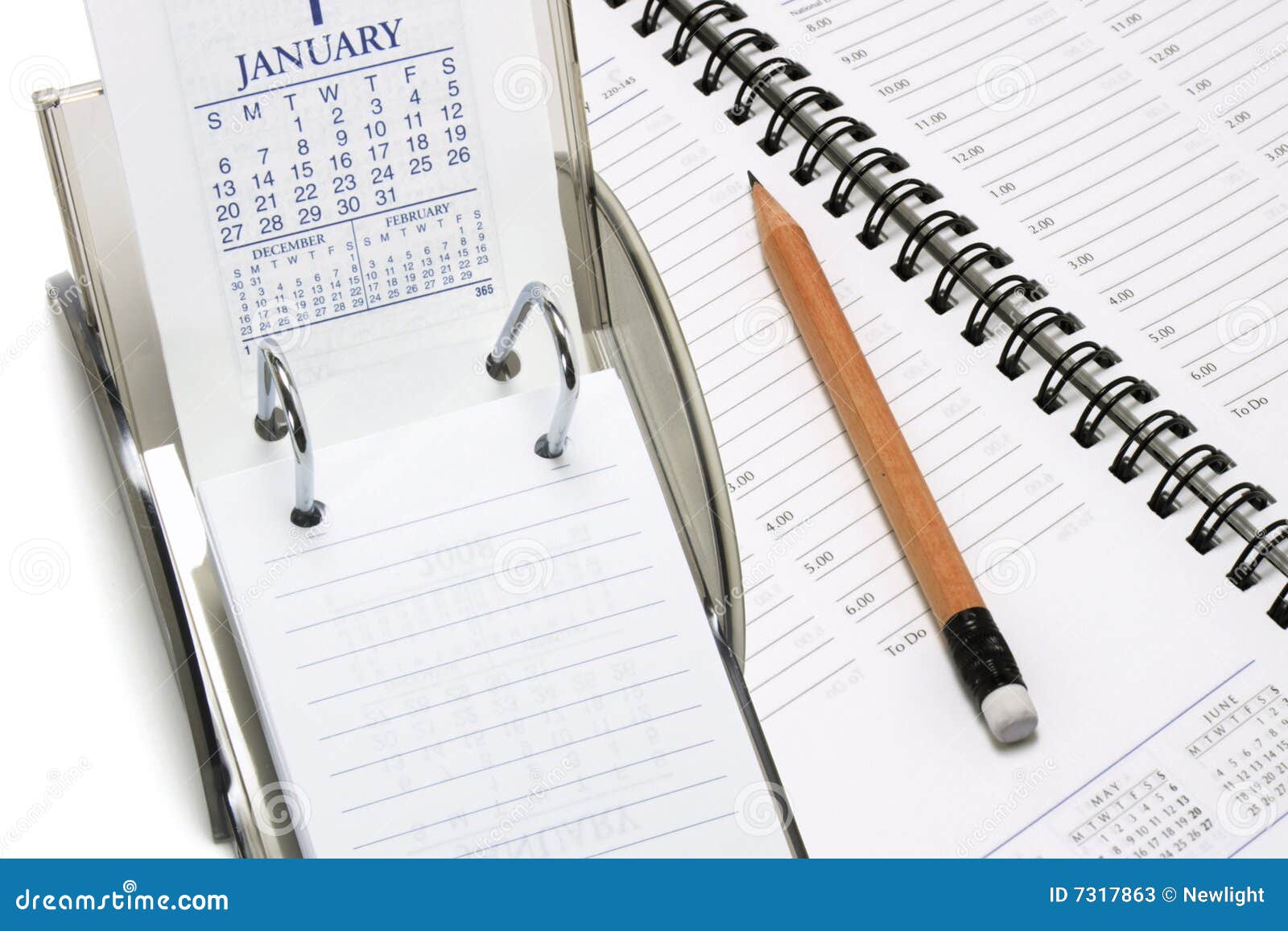 Desk Calendar with Planner and Pencil Stock Image - Image of planner ...
