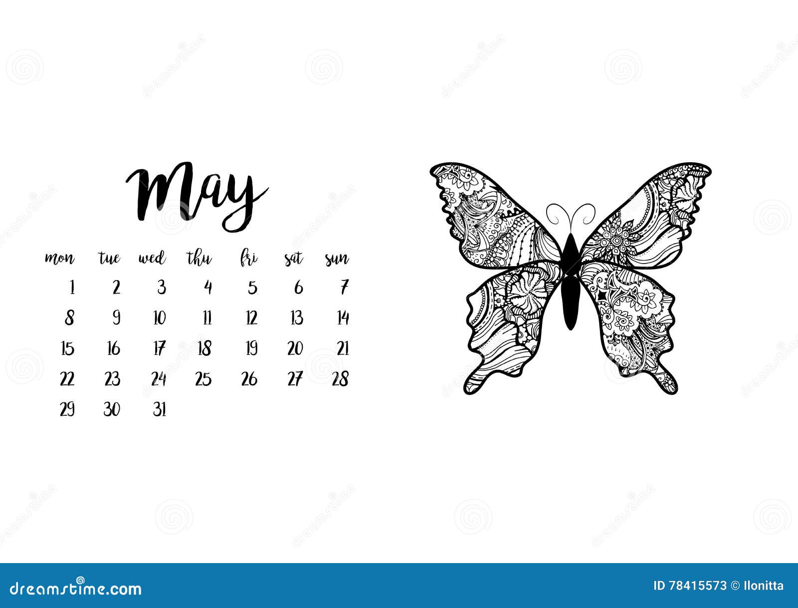 Desk Calendar Template for Month May. Week Starts Monday Stock Vector ...