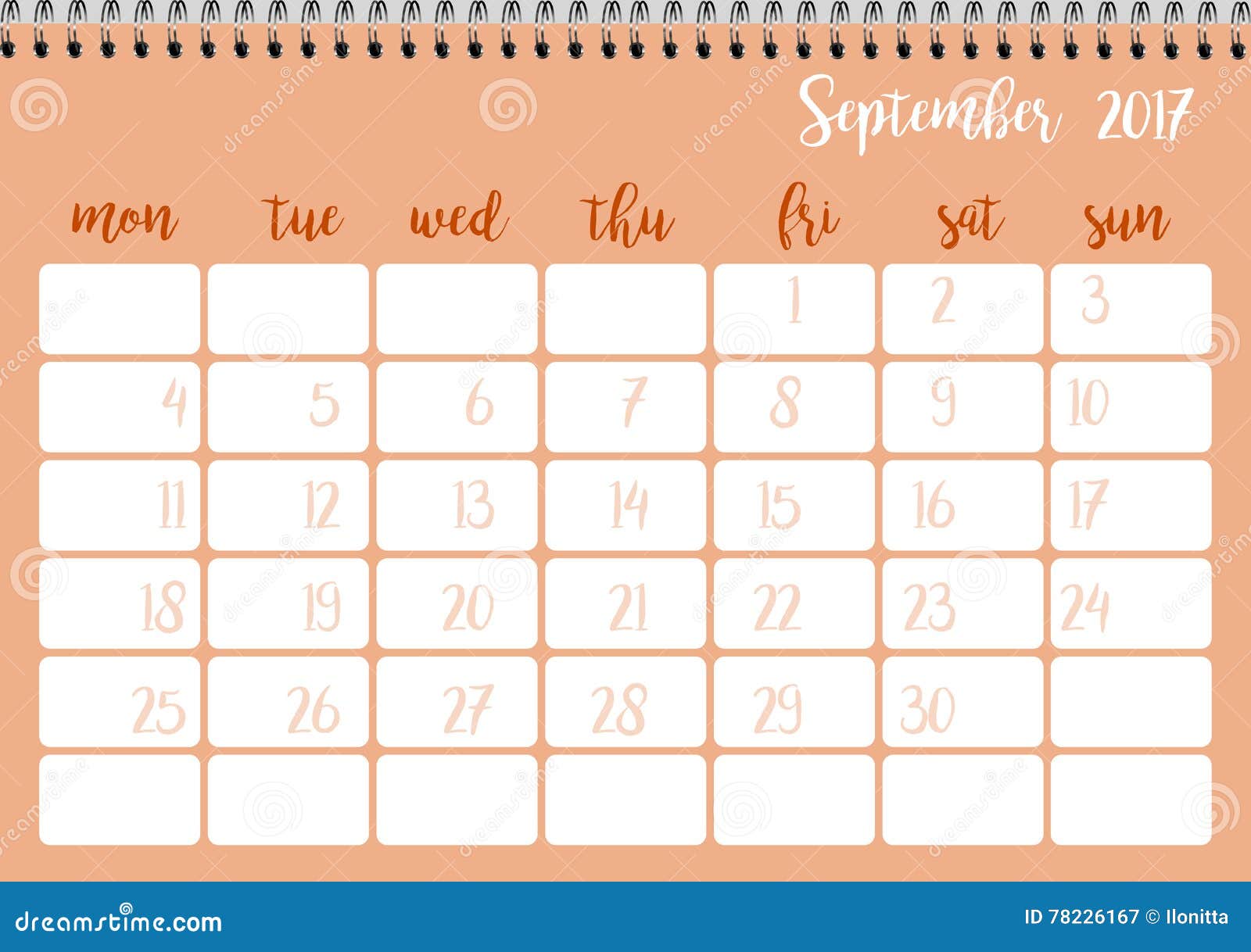 Desk Calendar Template for Month September. Week Starts Monday Stock ...