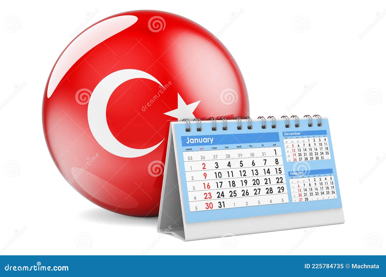 Desk Calendar with Turkish Flag. 3D Rendering Stock Illustration ...