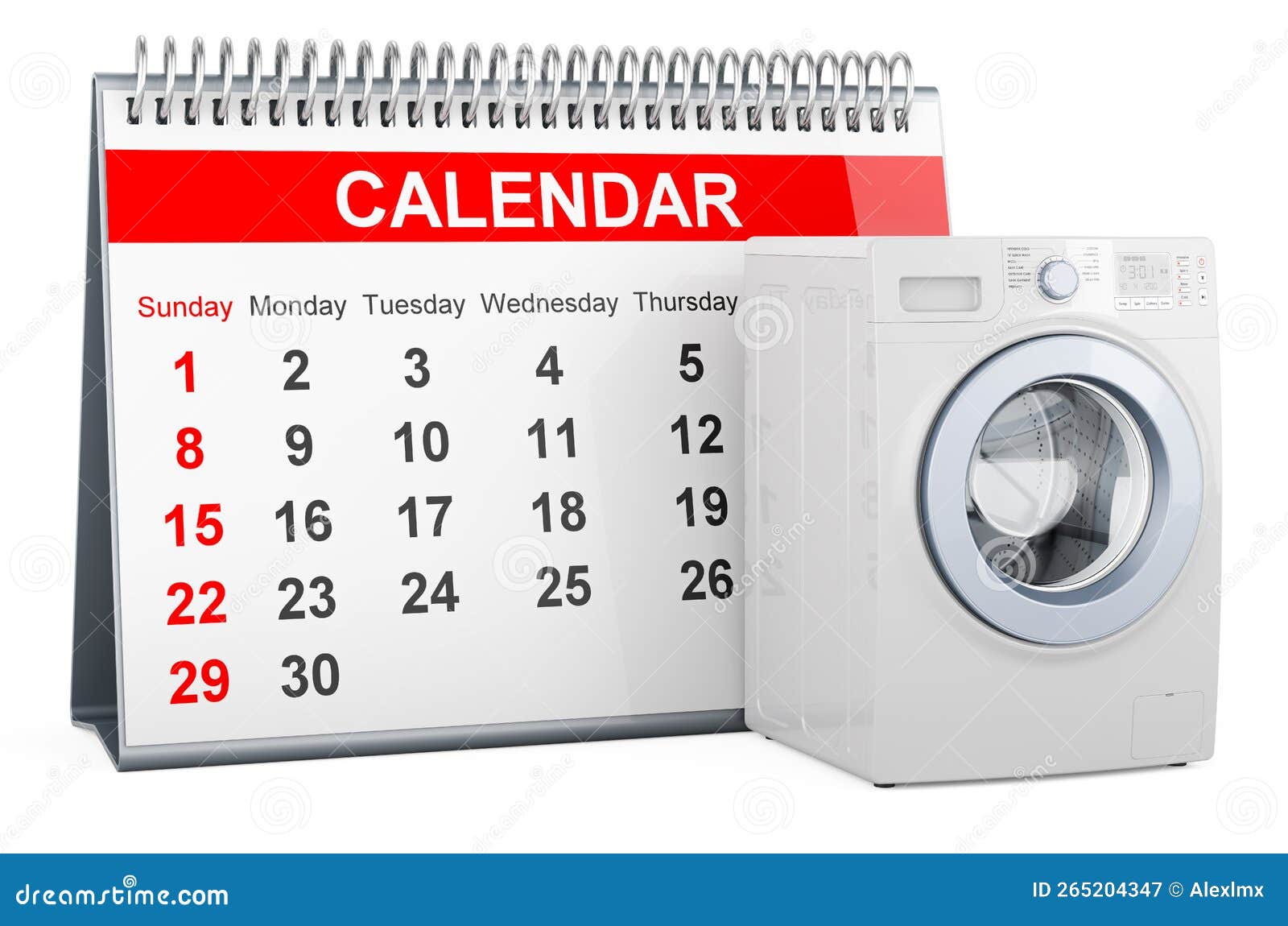 Desk Calendar with Washing Machine, 3D Rendering Stock Illustration ...