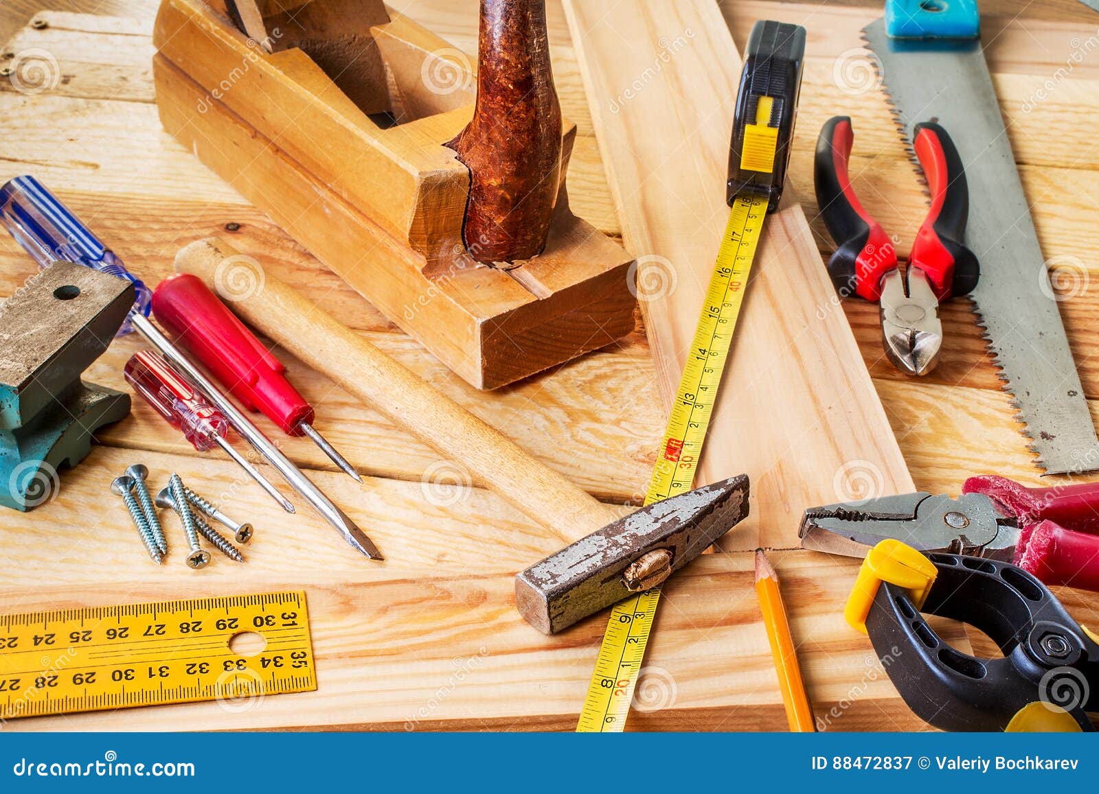 Desk of a Carpenter with Different Tools Stock Image - Image of still ...