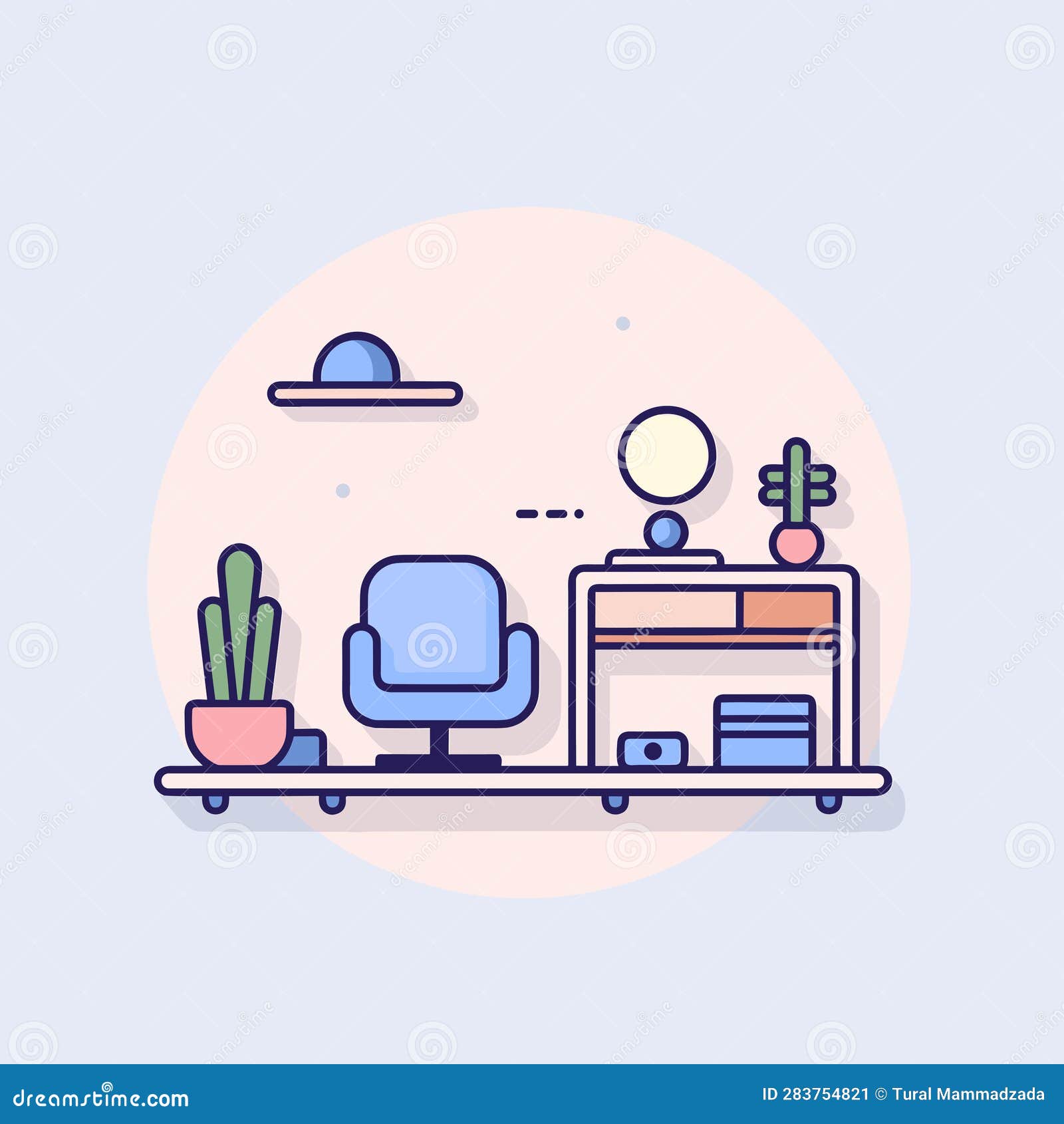 Vector of a Desk with a Chair and a Plant Stock Vector - Illustration ...
