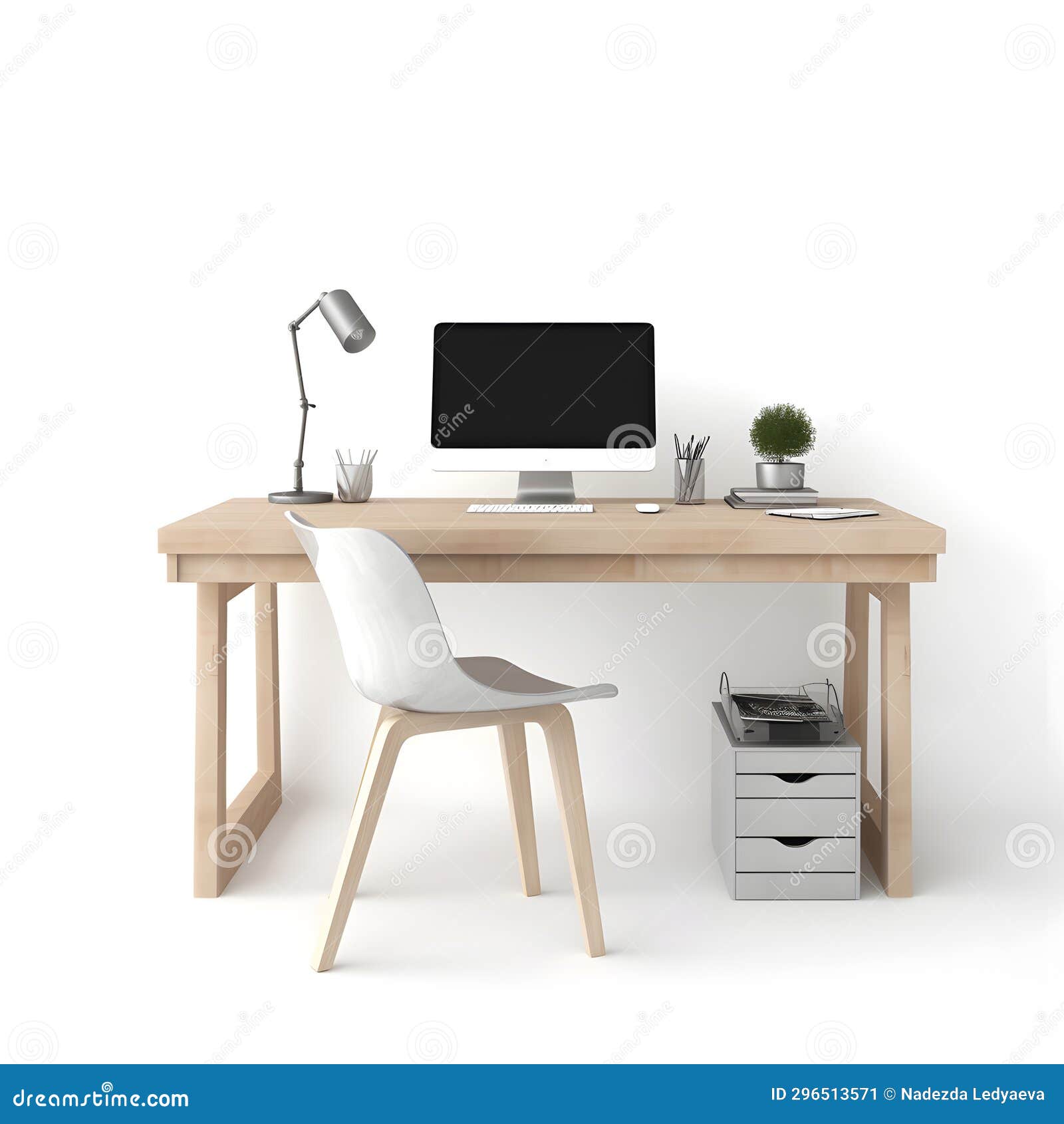 Desk and Chair on a White Background. Stock Illustration - Illustration ...