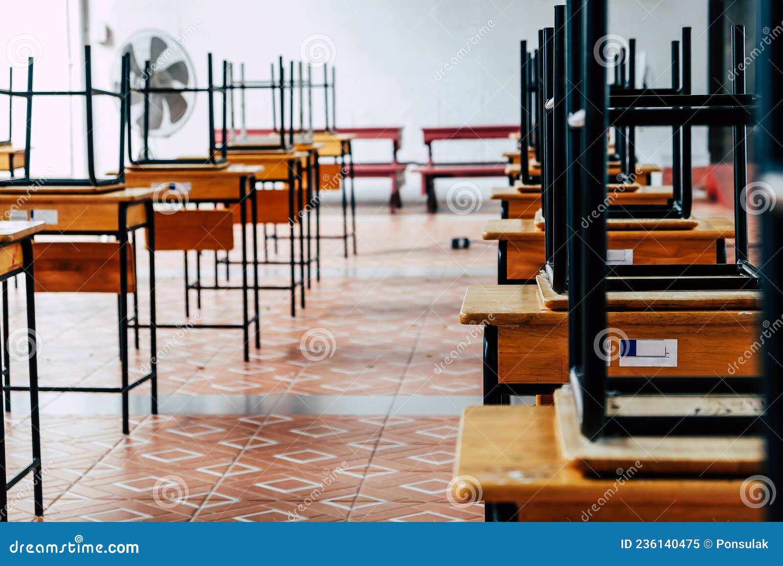 Desk and Chairs in Classroom at School Stock Image - Image of ...