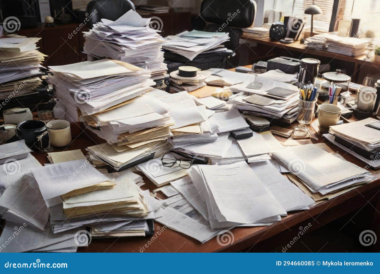A Desk Cluttered with a Huge Pile of Papers Stock Illustration ...