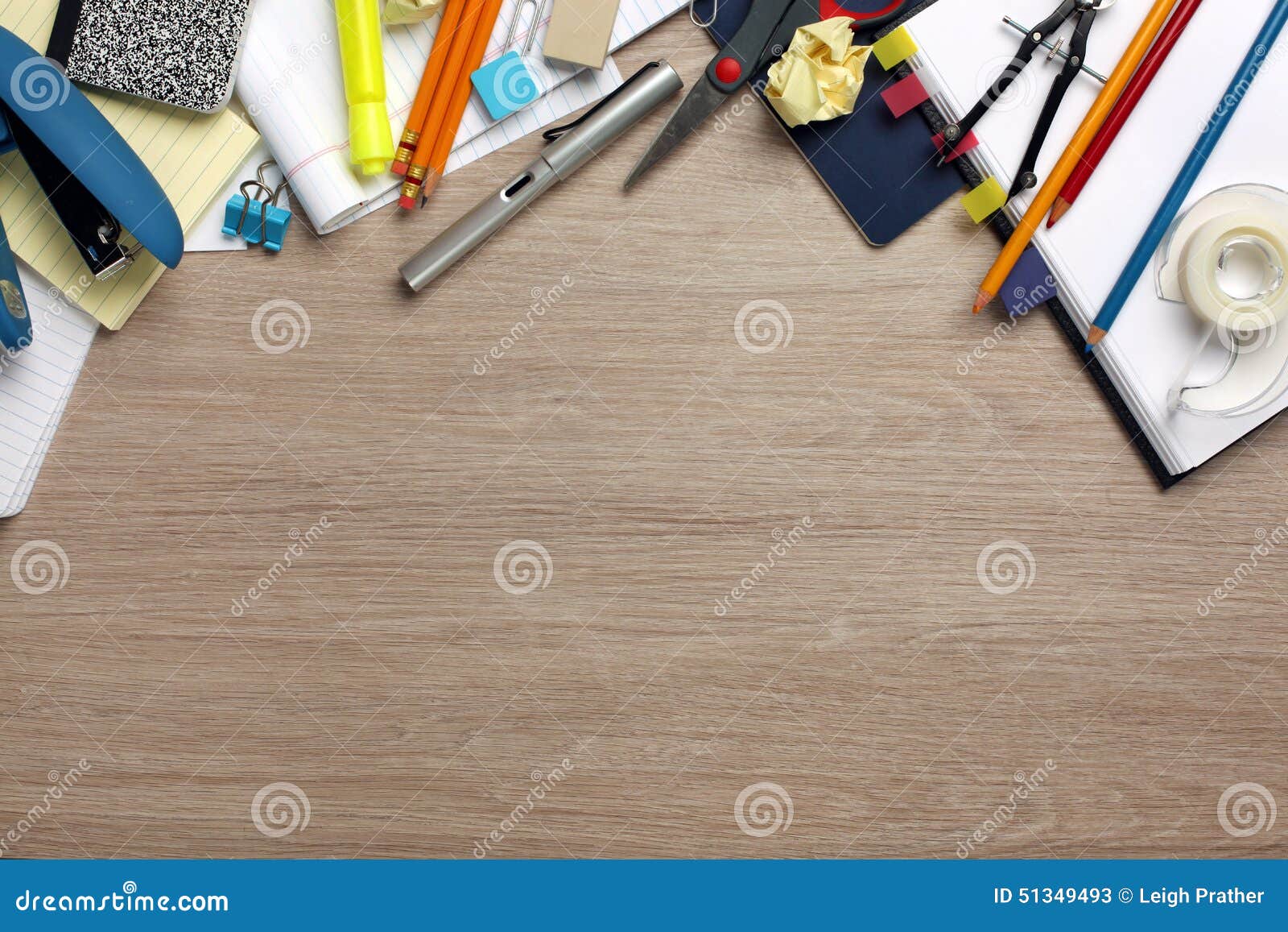 Desk Cluttered with Office Supplies Stock Image - Image of desk, pencil ...