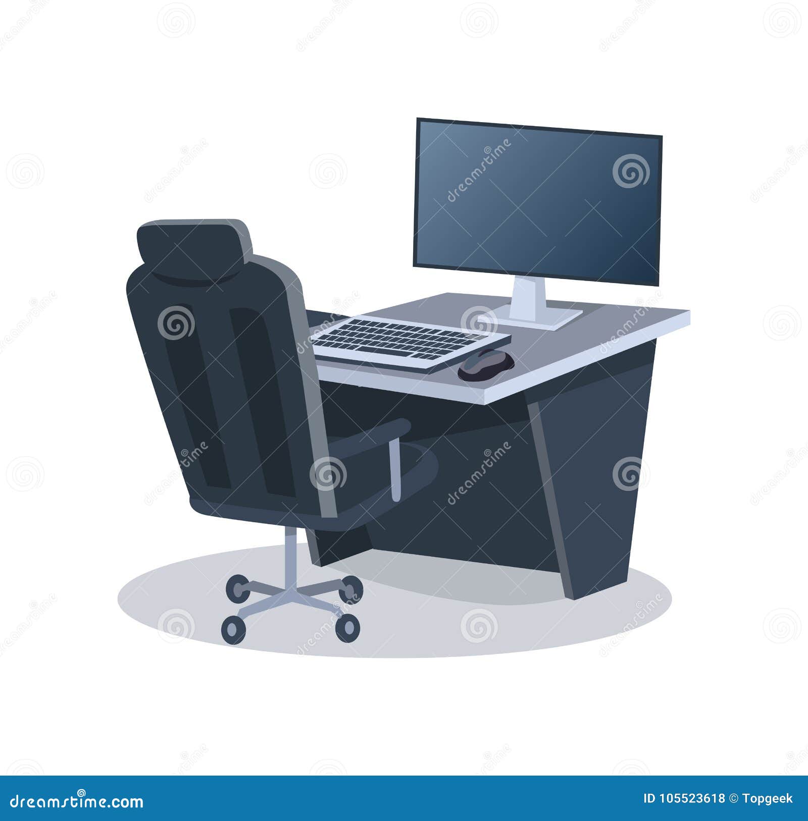 Desk with Computer and Chair Vector Illustration Stock Vector ...