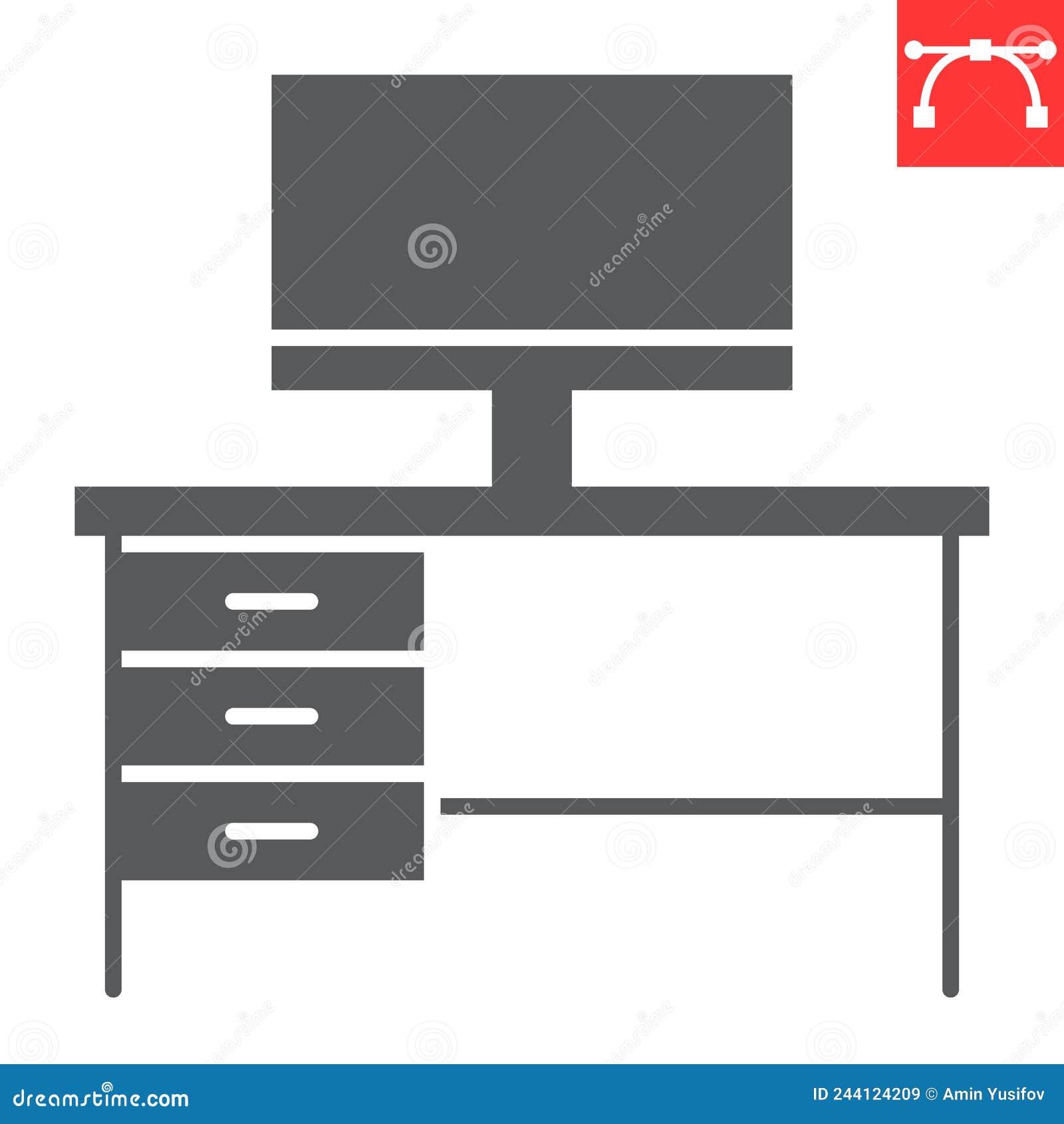 Desk computer glyph icon stock vector. Illustration of vector - 244124209