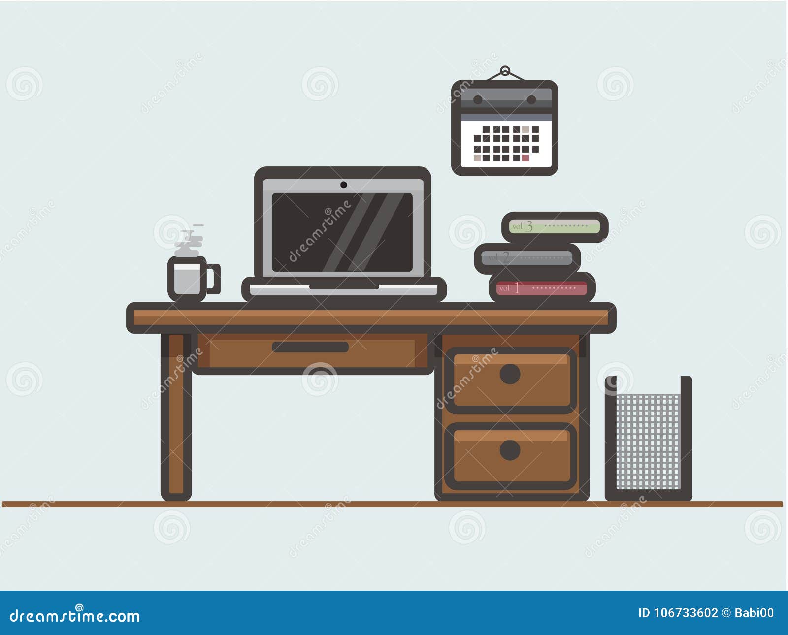Desk and computer stock vector. Illustration of chair - 106733602