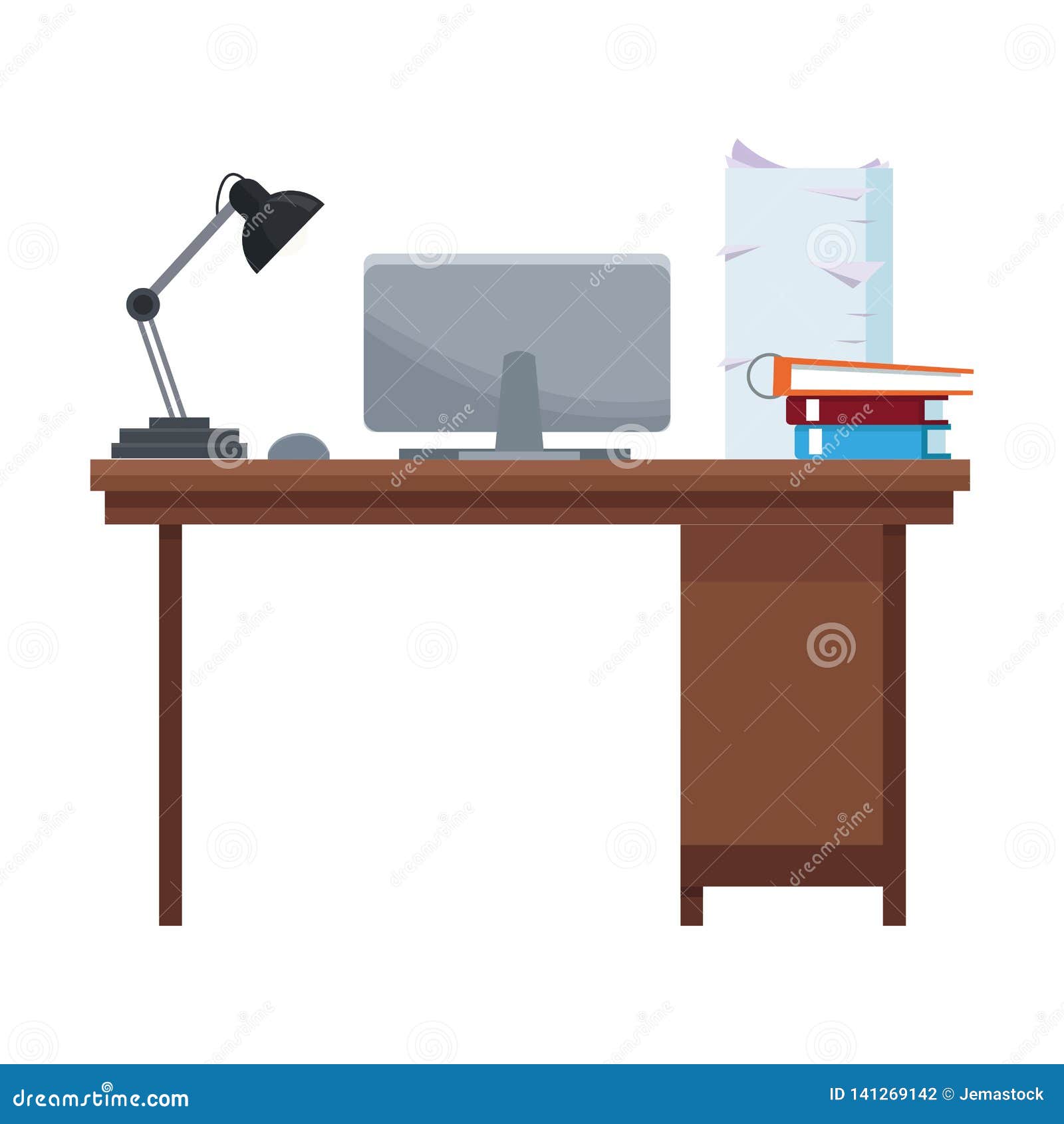 Desk with Computer Light and Sheets Stock Vector - Illustration of ...