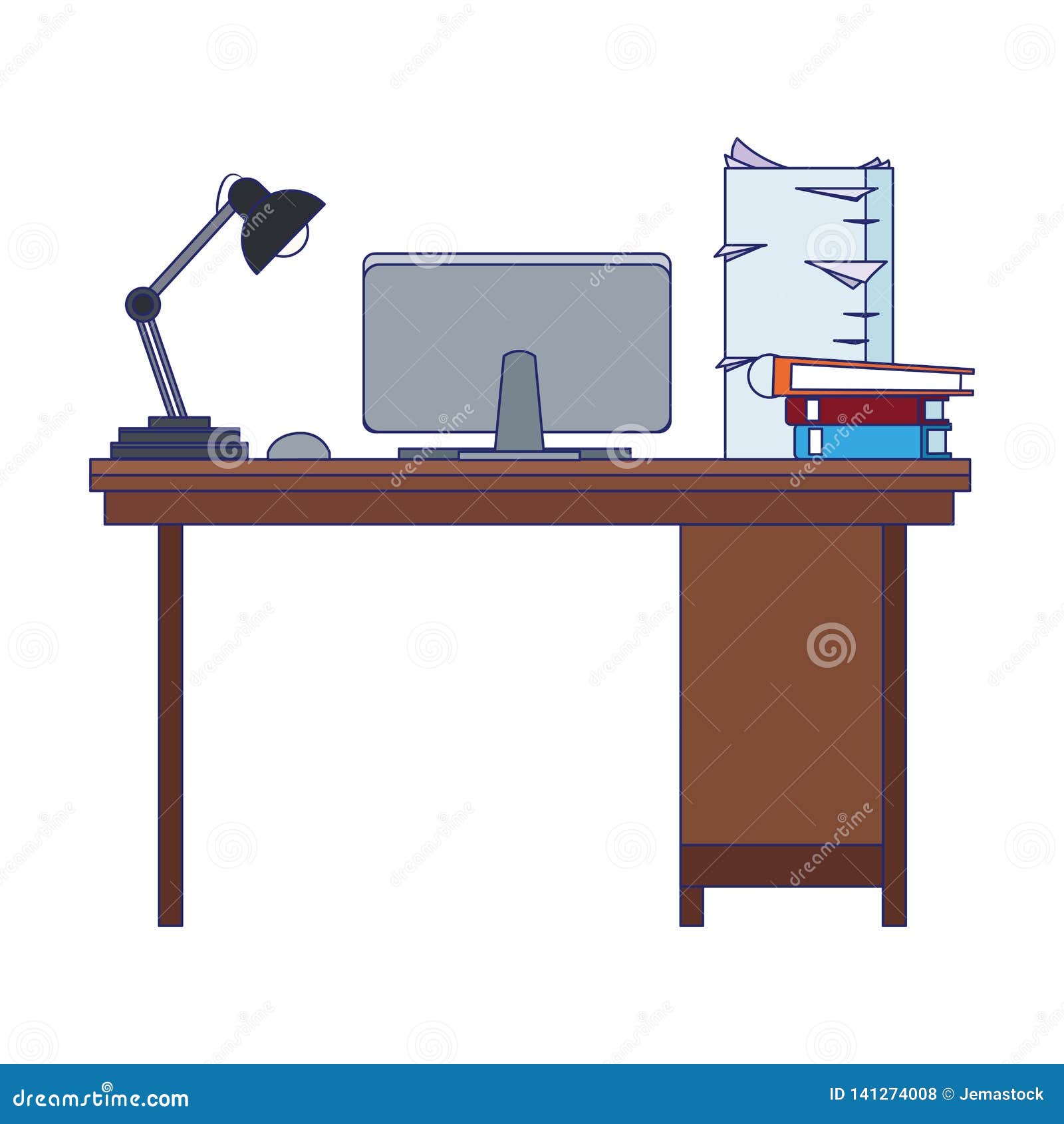 Desk with Computer Light and Sheets Stock Vector - Illustration of icon ...