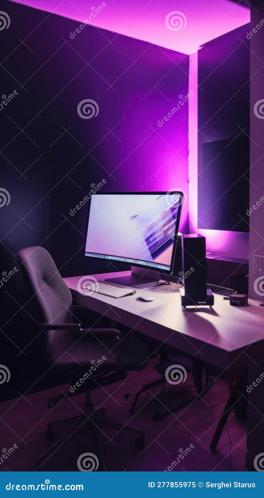 A Desk with a Computer Monitor and Speakers. Generative AI Image. Stock ...