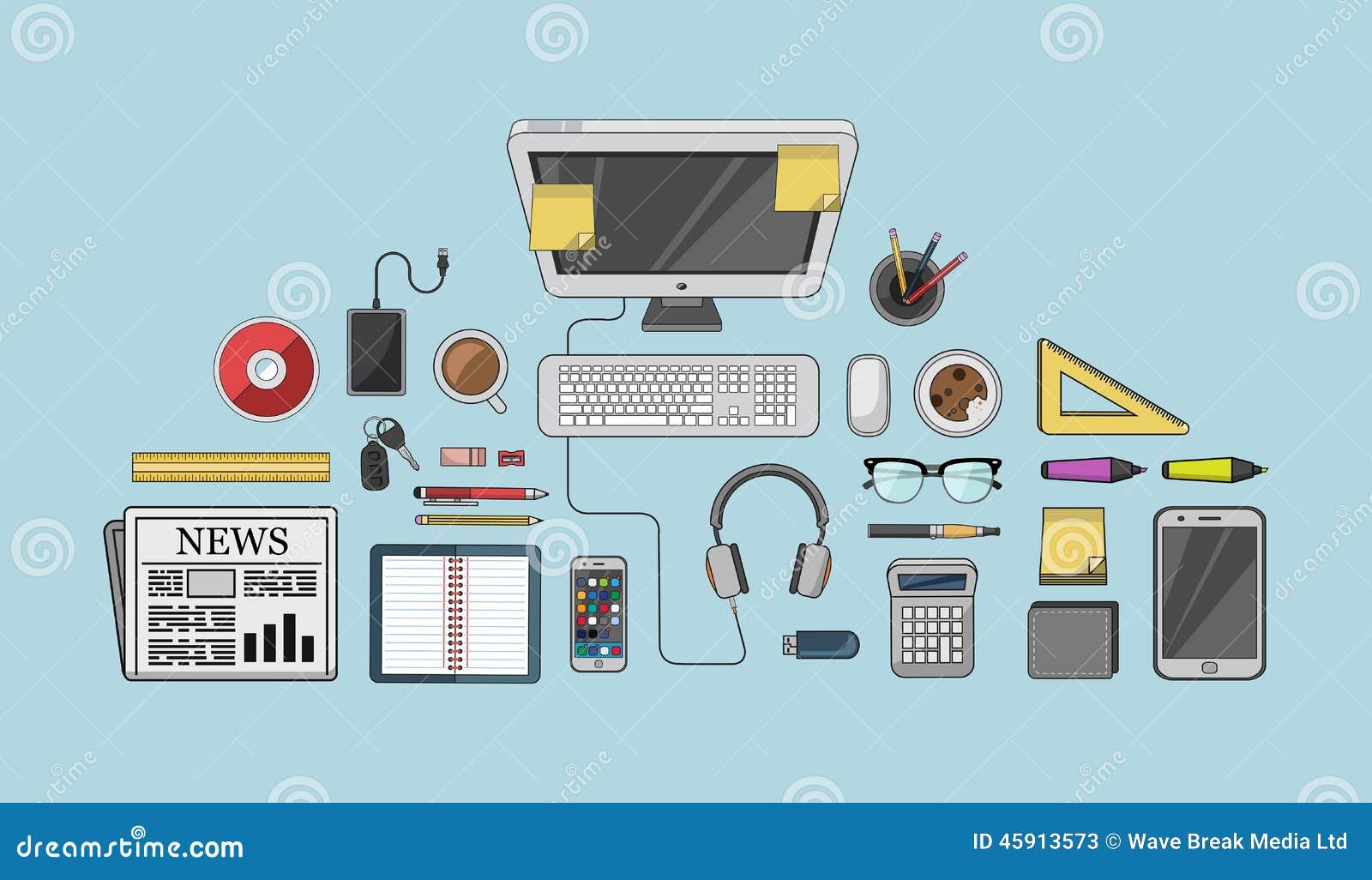 Desk with Computer and Other Accessories Vector Stock Vector ...