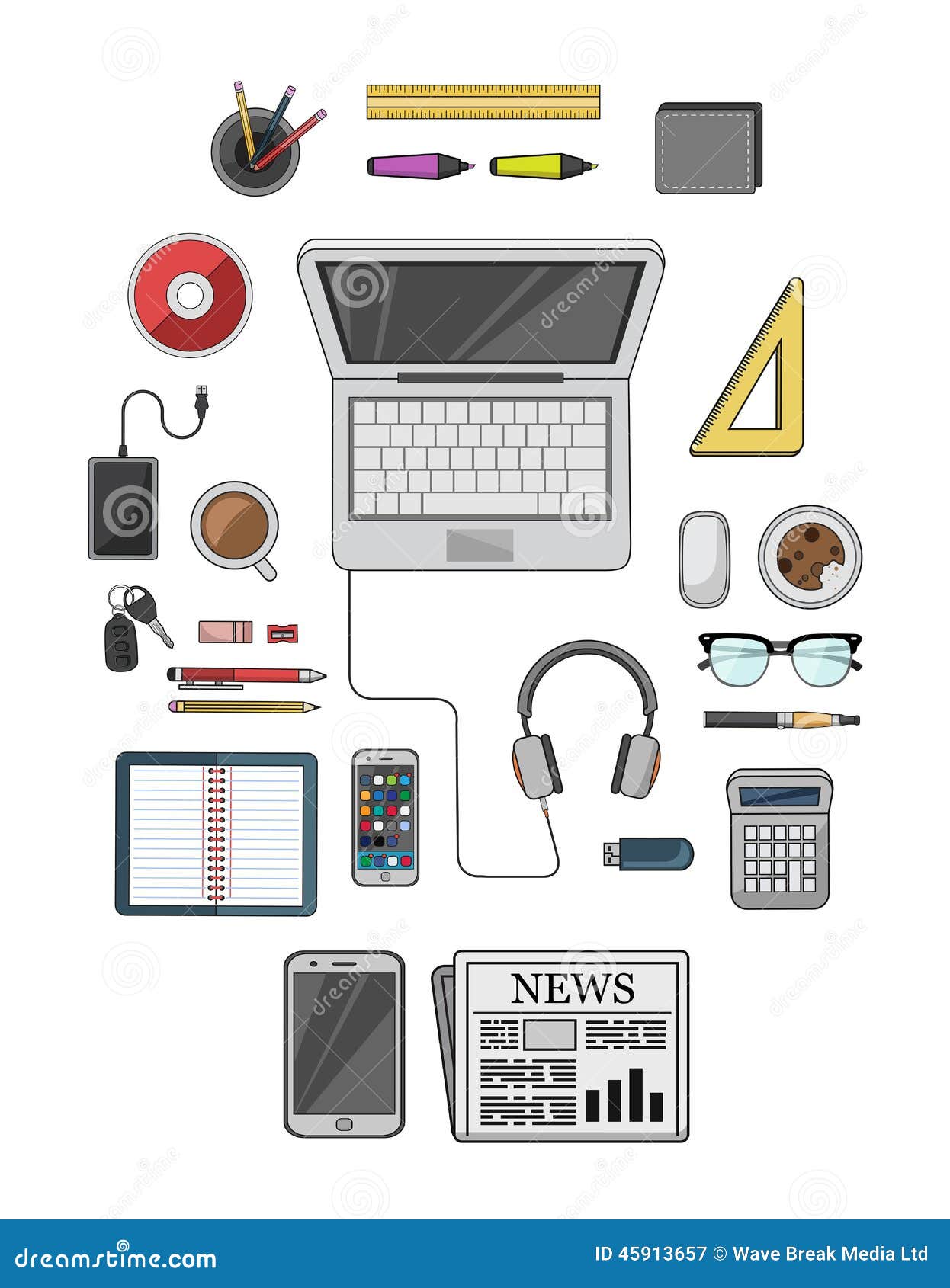 Desk with Computer and Other Accessories Vector Stock Vector ...