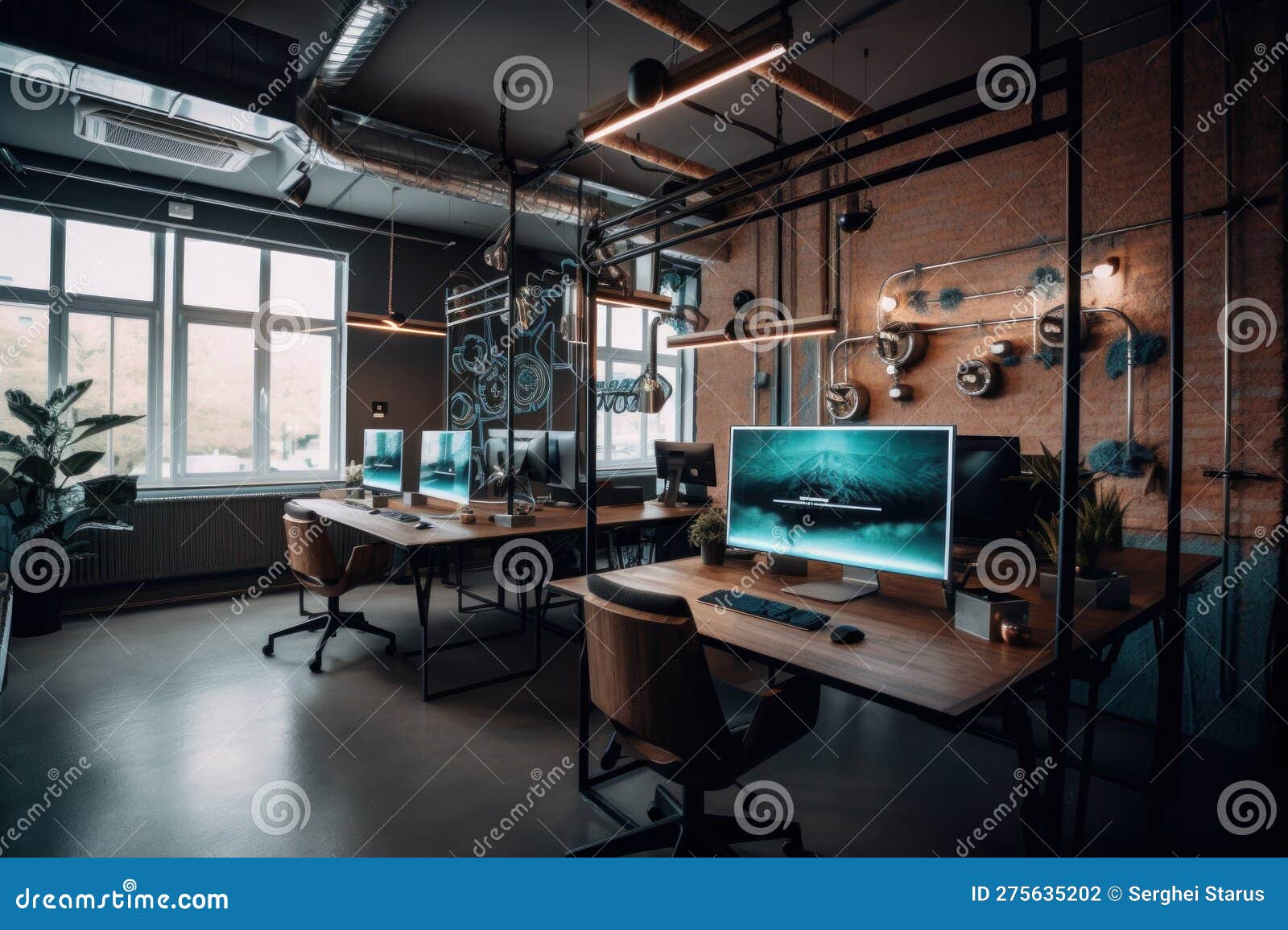 A Desk with a Computer on it in a Room. AI Generative Image. Stock ...