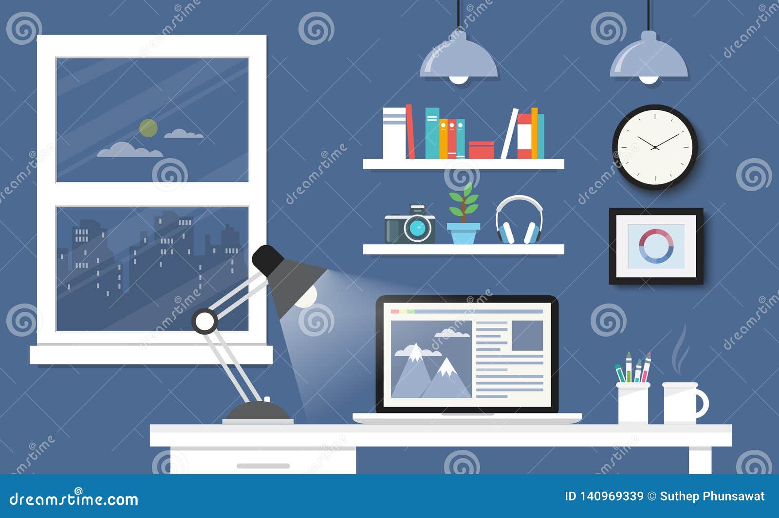 Desk with Computer Set, Documents and Stationery. Workplace for the ...