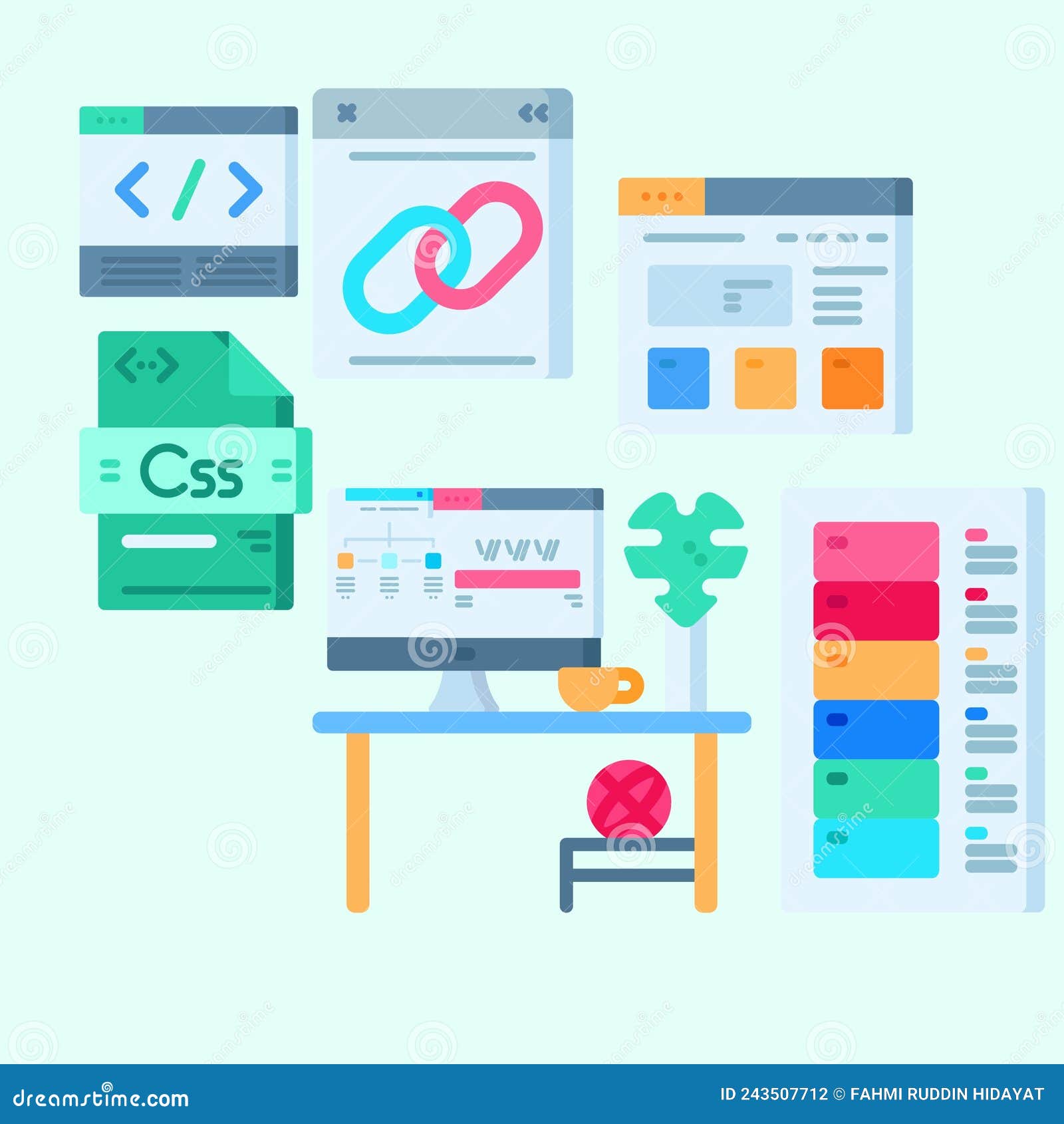 Desk and Computer Setup and Some Office Work Templates Stock Vector ...