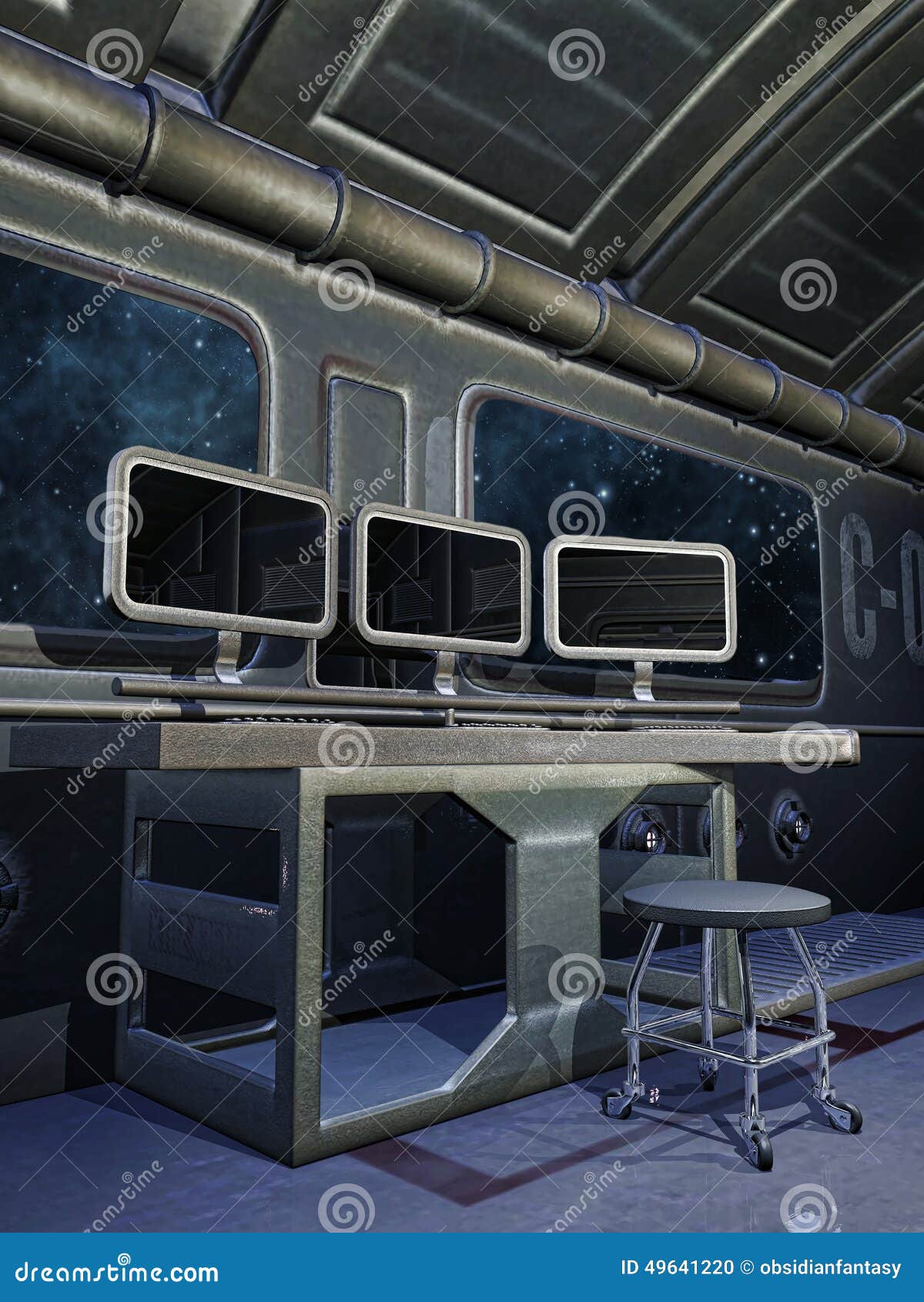 Desk with computers stock illustration. Illustration of science - 49641220