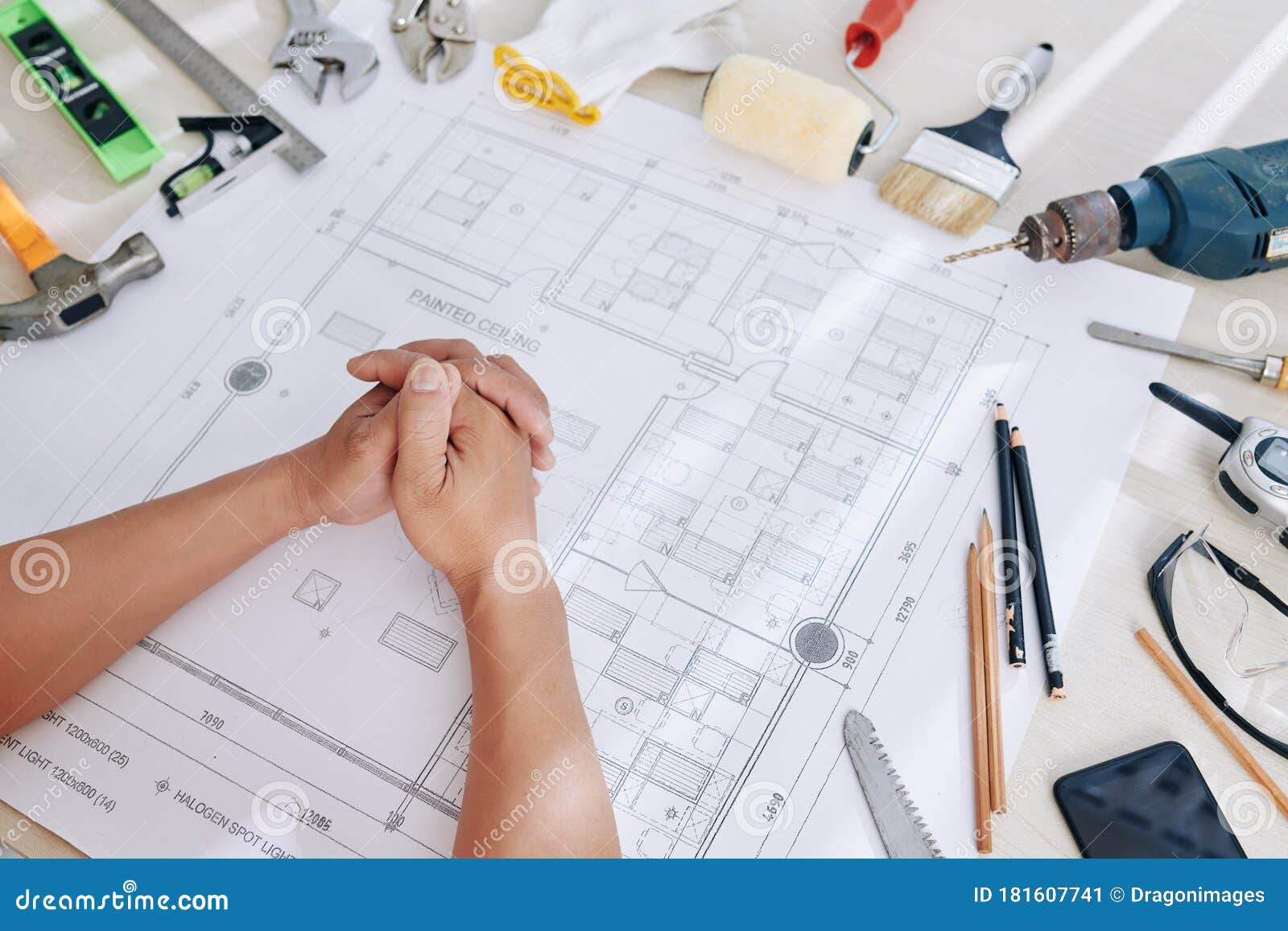 Desk of Construction Engineer Stock Image - Image of engineer ...