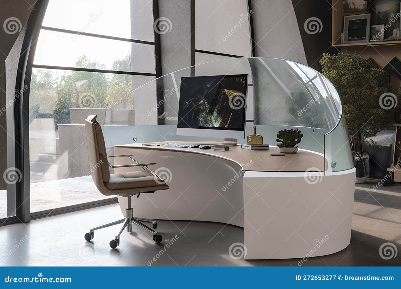 Desk with Curved Screen. Generative AI Stock Illustration ...