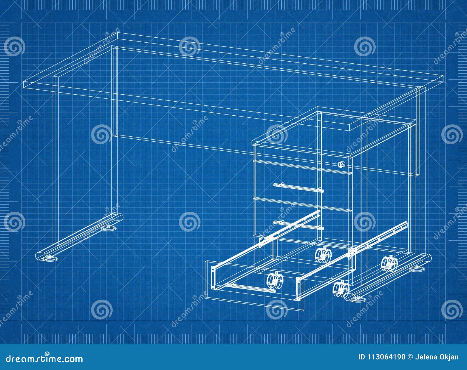 Desk 3D blueprint stock illustration. Illustration of background ...