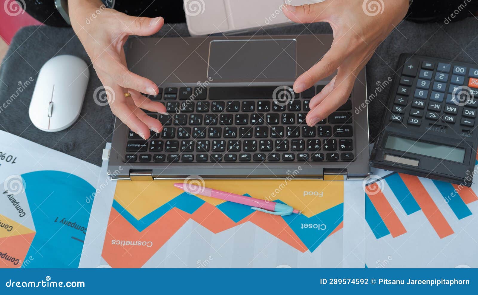 Desk on Data Analysis and Female Hand Suitable for Making Infographics ...