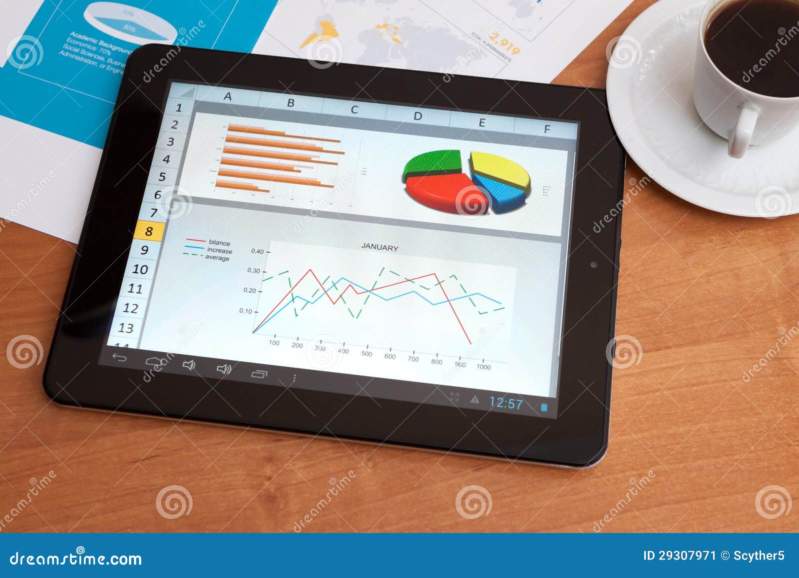 Desk with Digital Tablet. Marketing Research. Stock Image - Image of ...