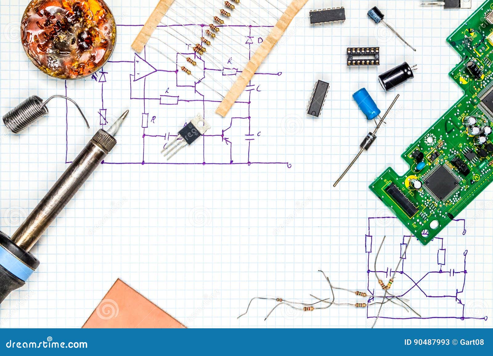 On the Desk Electronics. Tools and Electronic Components. Stock Image ...