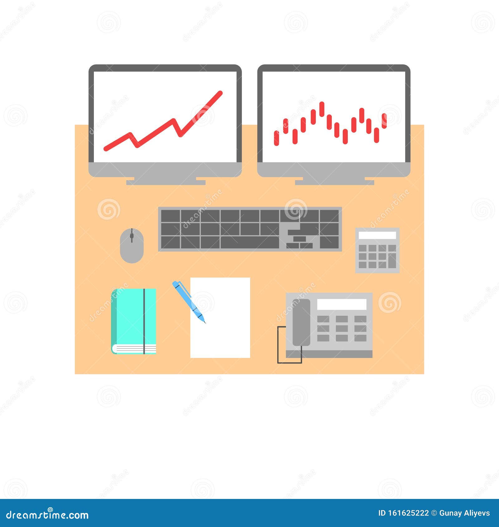 Desk Elements of Broker Vector Color Illustration Stock Illustration ...
