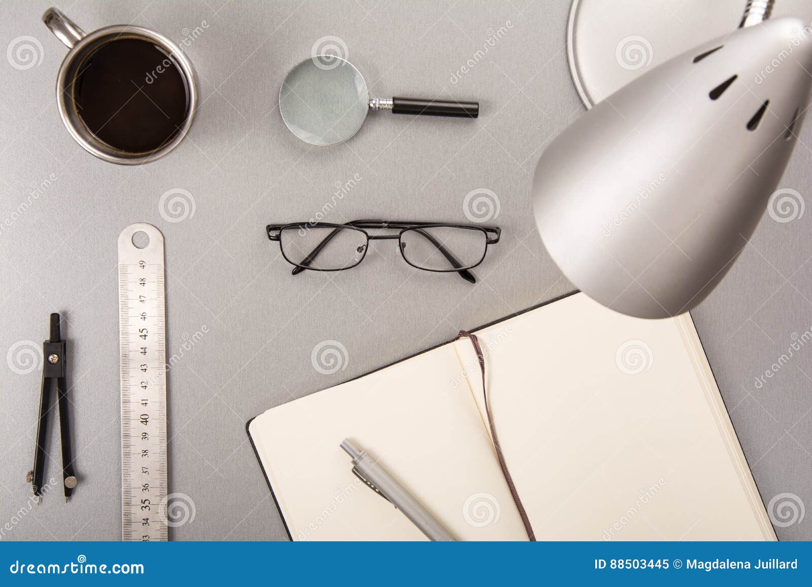 Desk elements stock image. Image of silver, notebook - 88503445