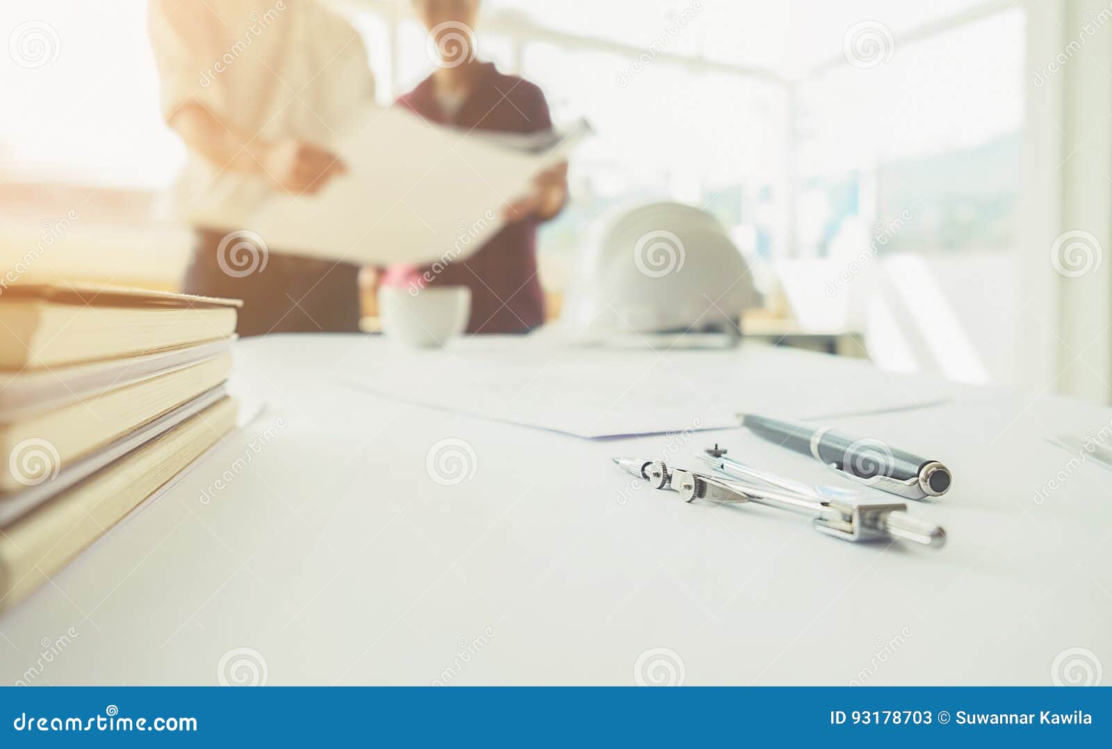 Desk of Engineering Project in Construction Site Stock Image - Image of ...
