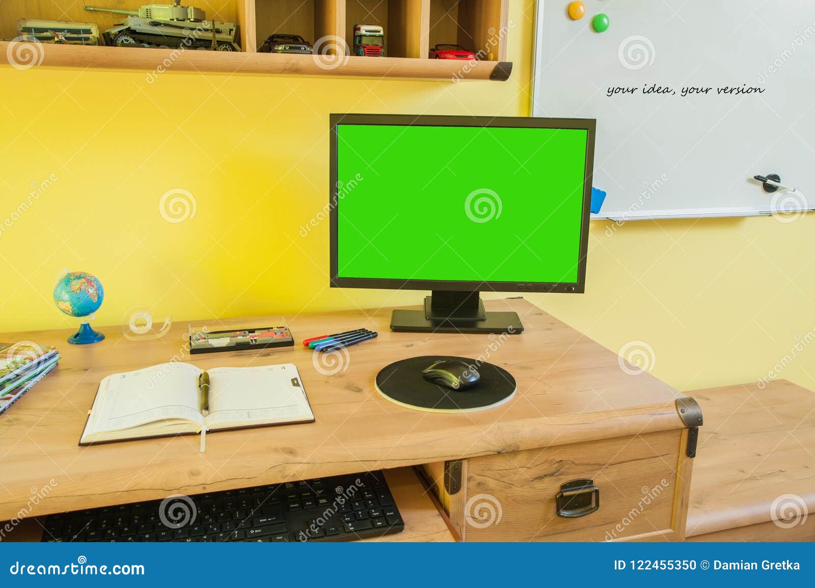 Desk with Equipment for School with Computer for Better Education Stock ...
