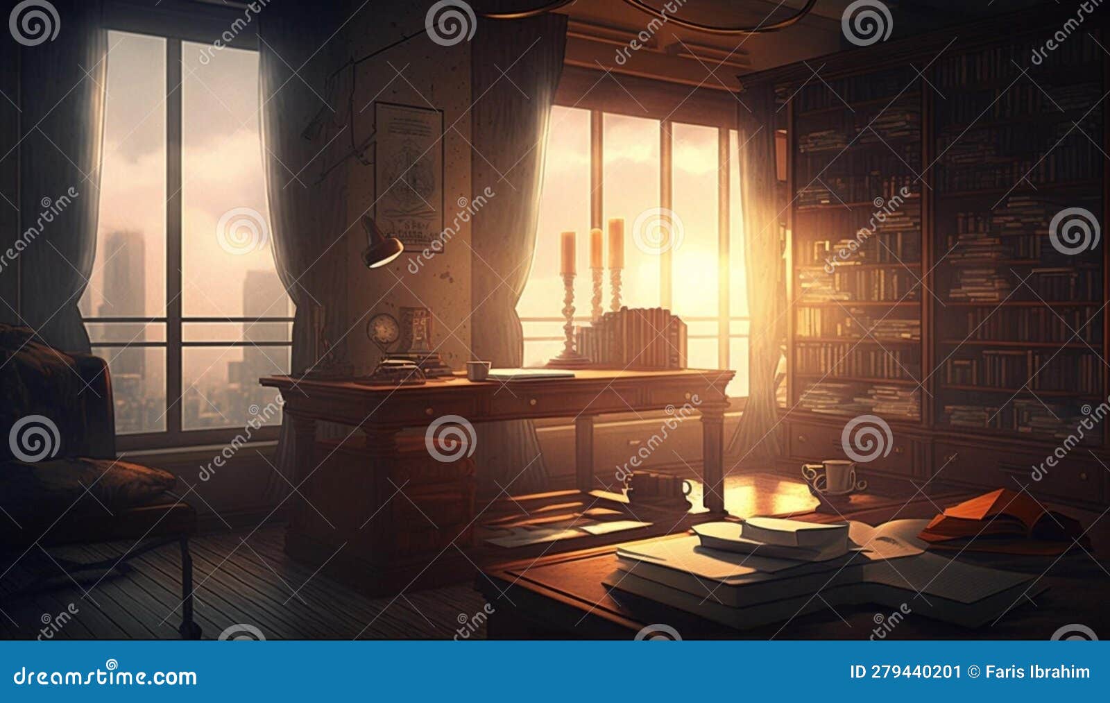 Desk Filled with Books and Pens Stock Illustration - Illustration of ...