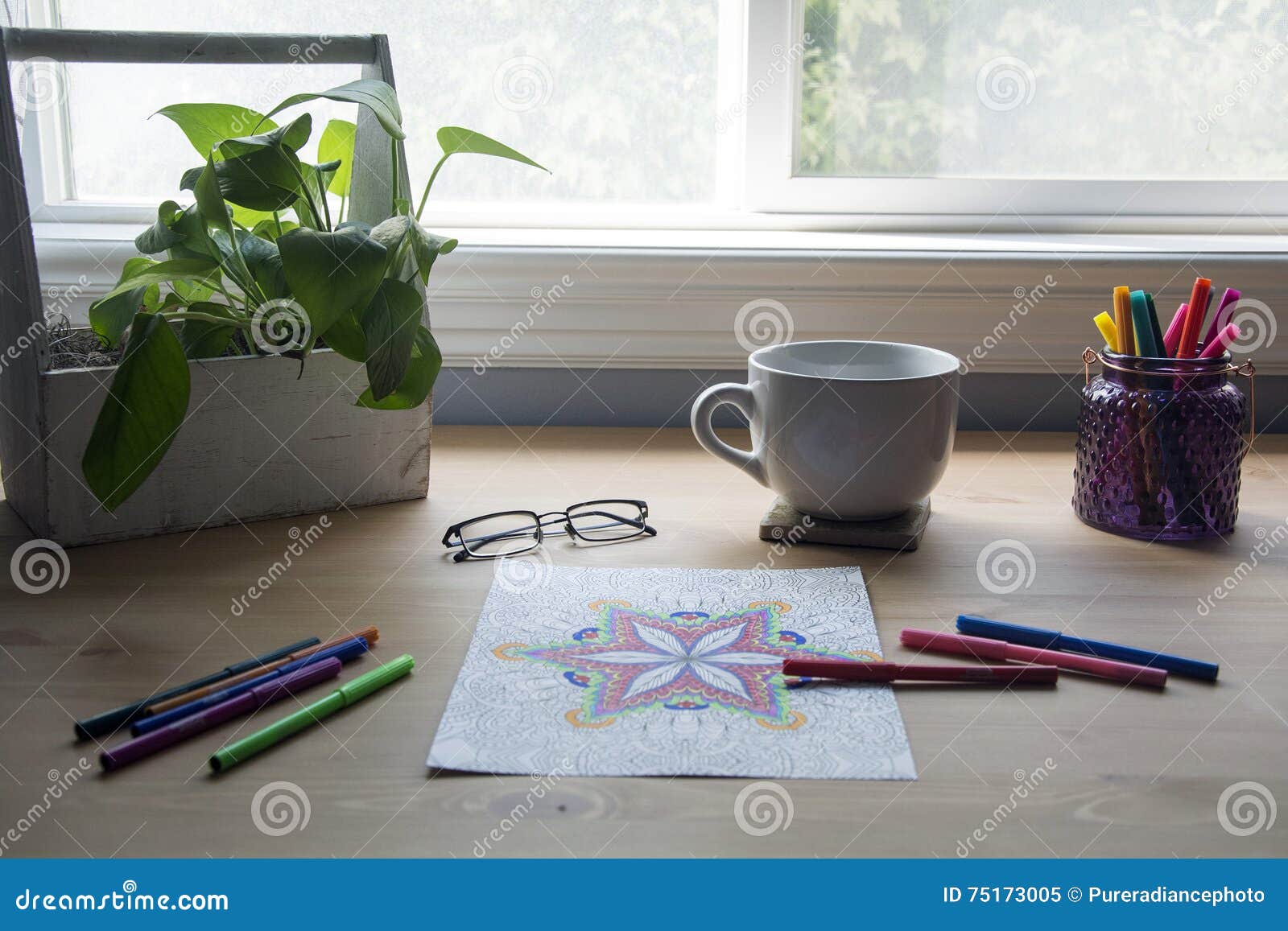Desk in Front of Window with Art Stock Image - Image of swatches, color ...