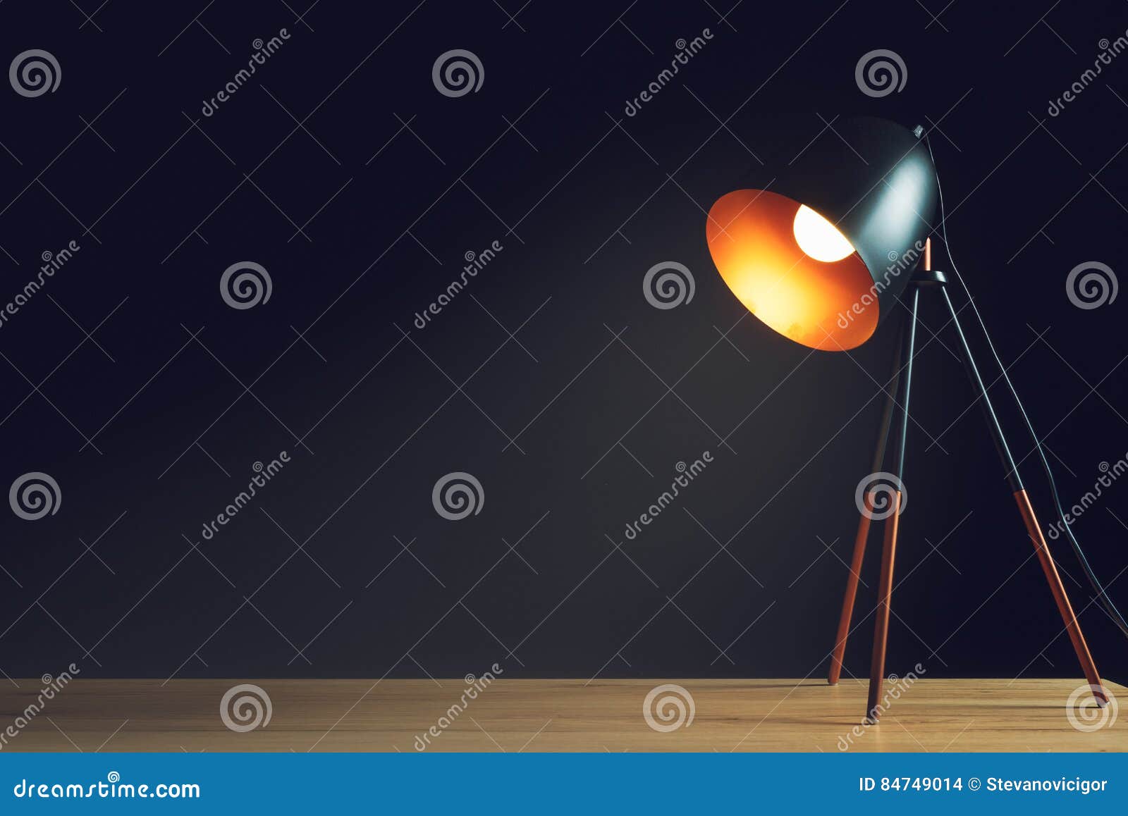 Desk Lamp On Empty Wooden Office Table Royalty-Free Stock Image ...