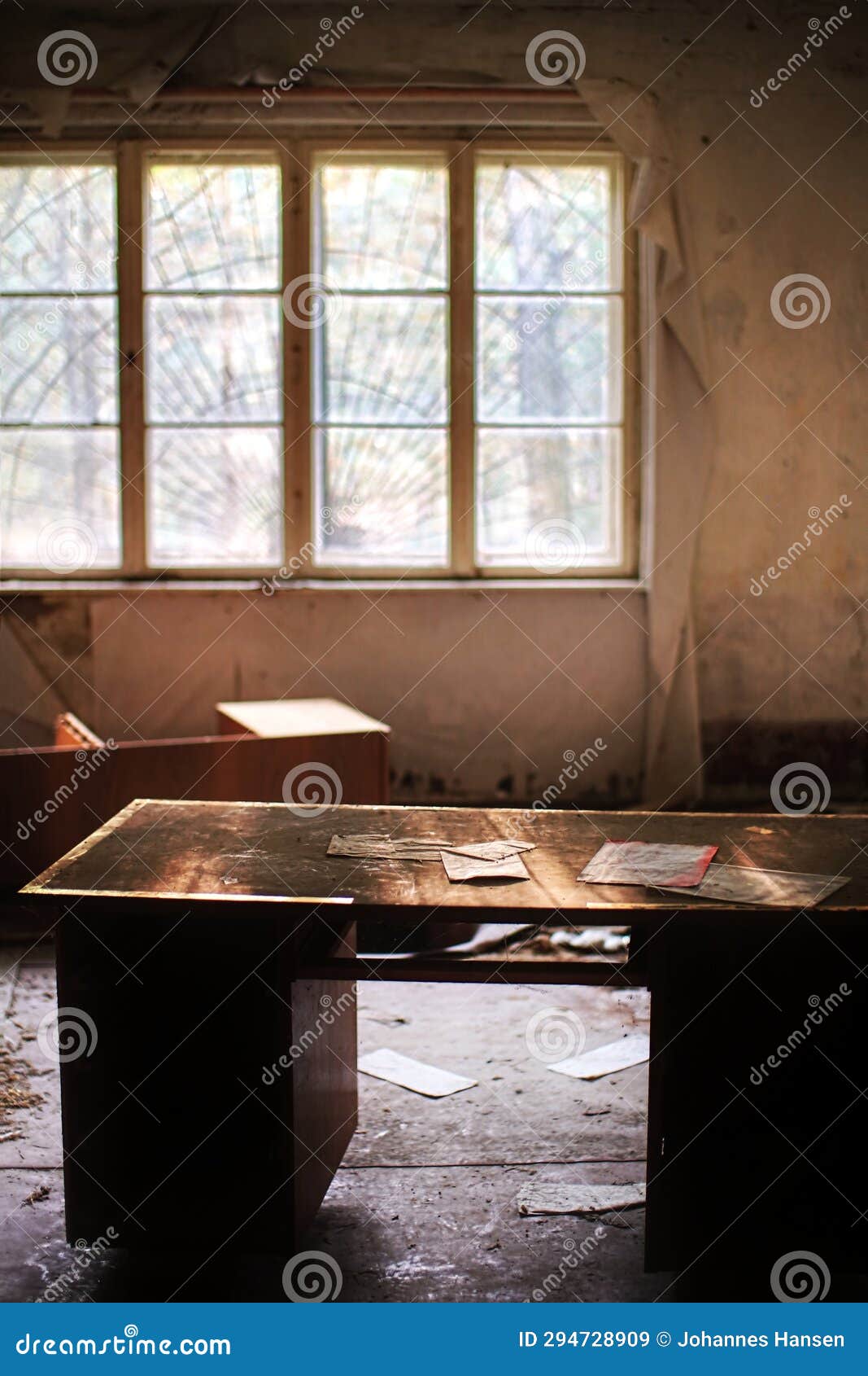 Desk with Long Forgotten Documents in Abandoned Room Stock Image ...