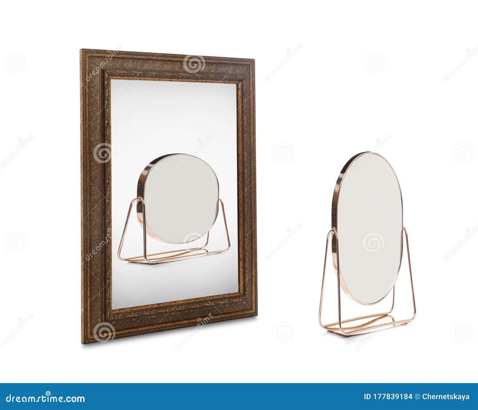 Desk Mirror and Reflection on Background Stock Photo - Image of ...