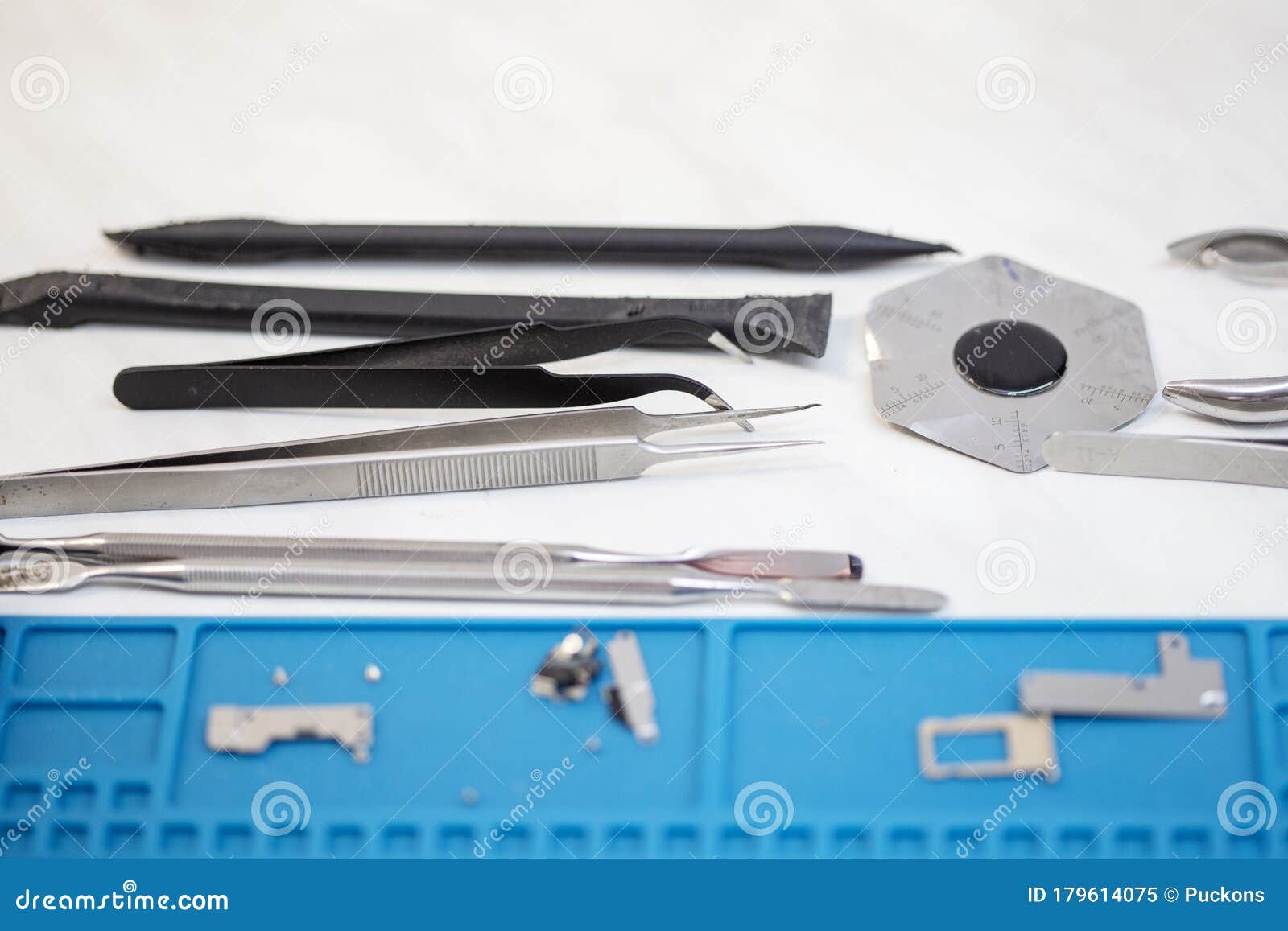 Desk of Mobile Phone Parts in Service Stock Image - Image of scratch ...