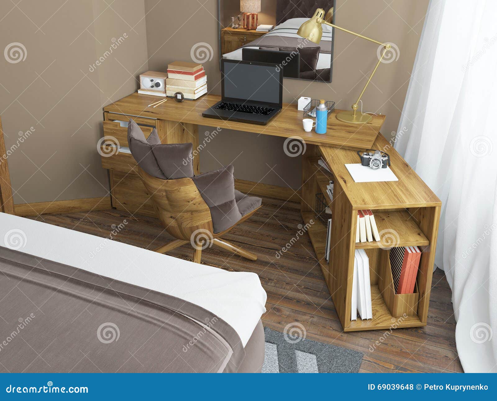 Desk in a modern bedroom. stock illustration. Illustration of home ...