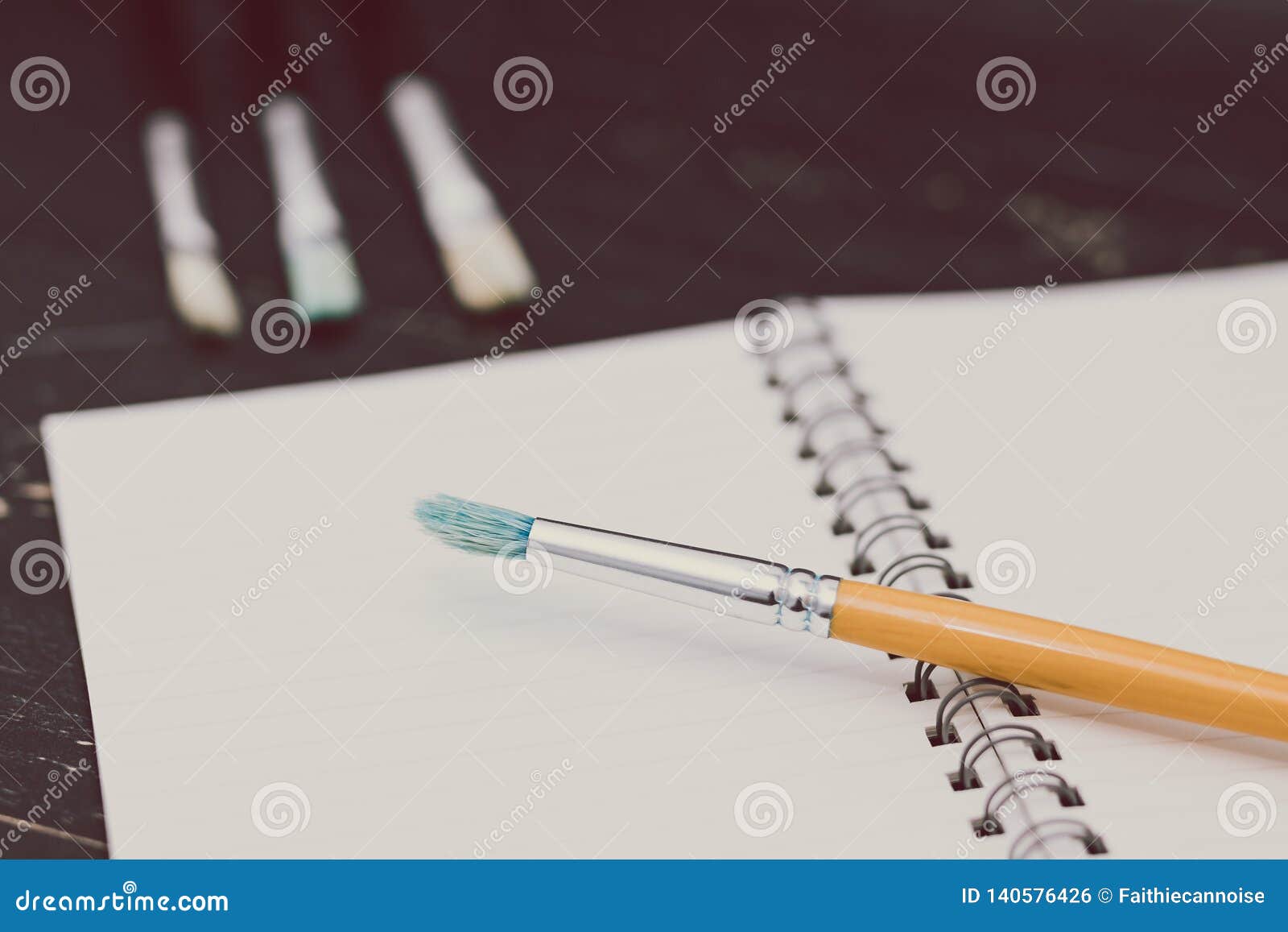 Desk with Notepads and Watercolour Brushes Stock Photo - Image of ...