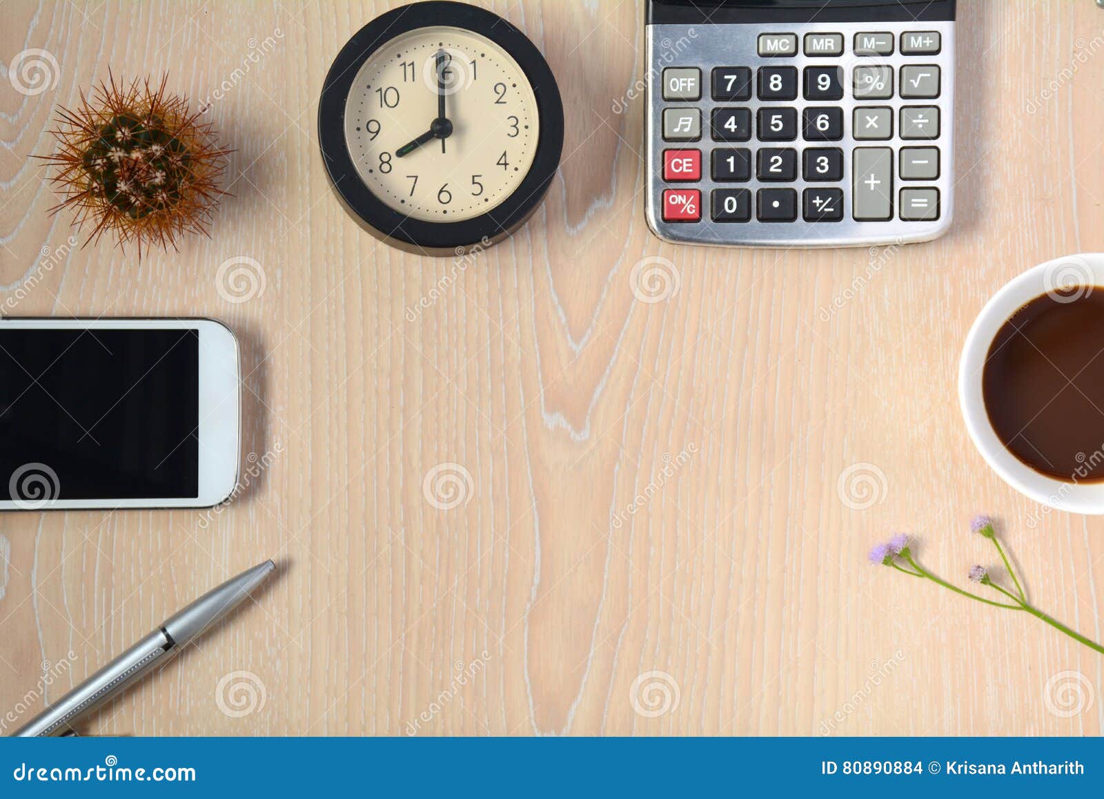 Desk and Object on Top View. Stock Photo - Image of business, wooden ...