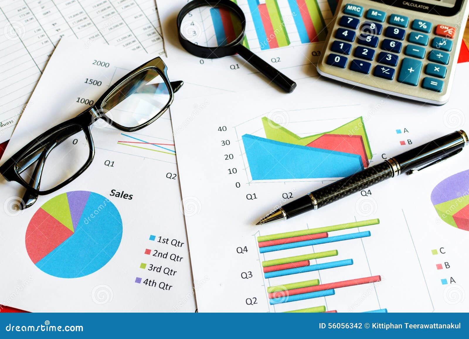 Desk Office Business Financial Accounting Calculate, Graph Analysis ...