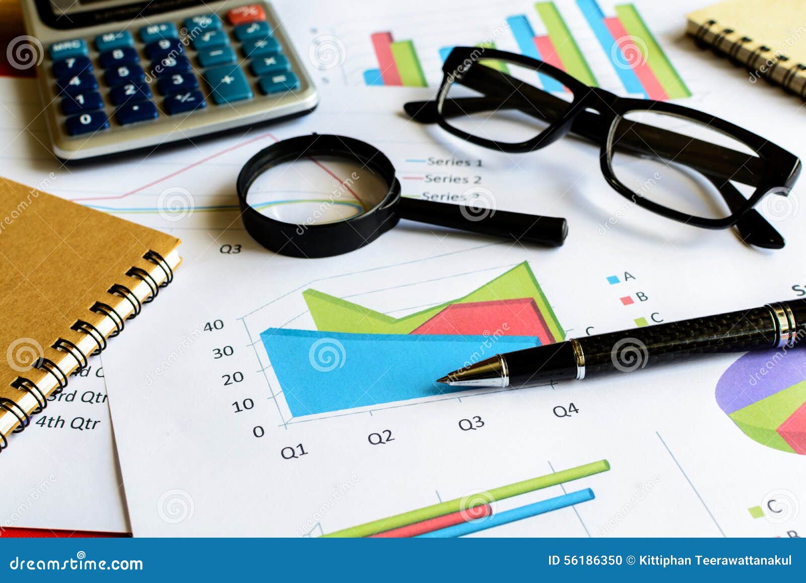 Desk Office Business Financial Accounting Calculate, Graph Analysis ...
