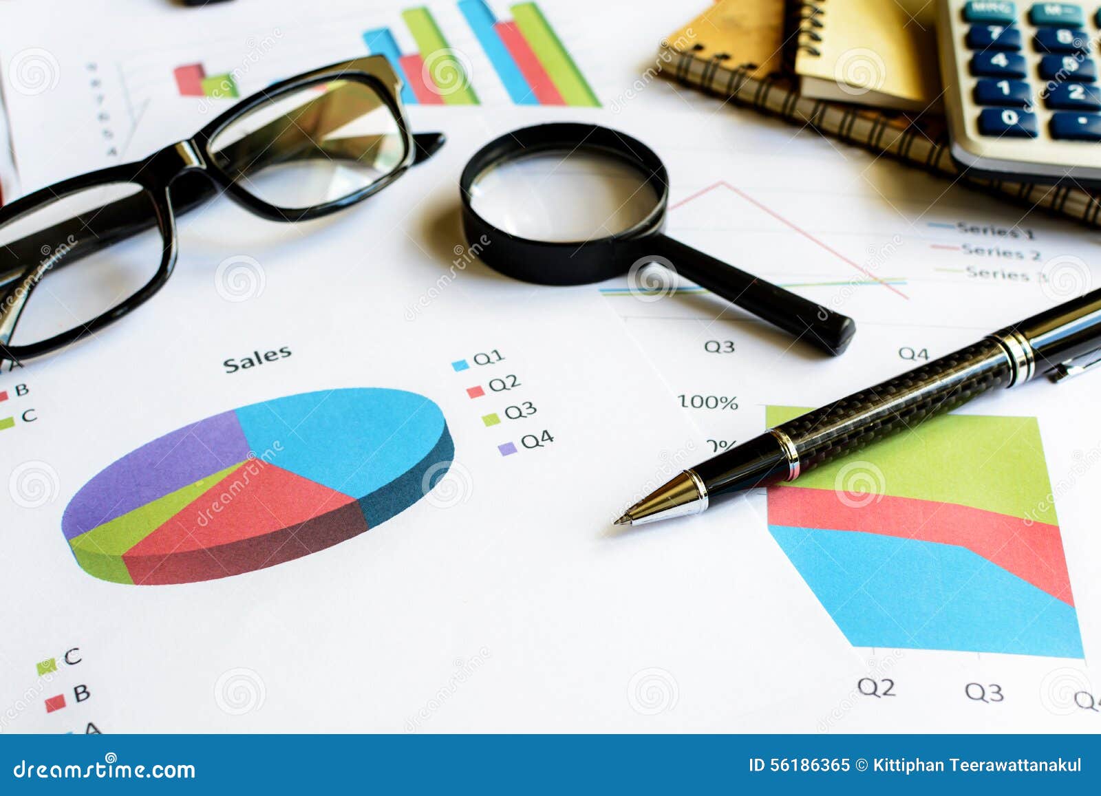 Desk Office Business Financial Accounting Calculate, Graph Analysis ...