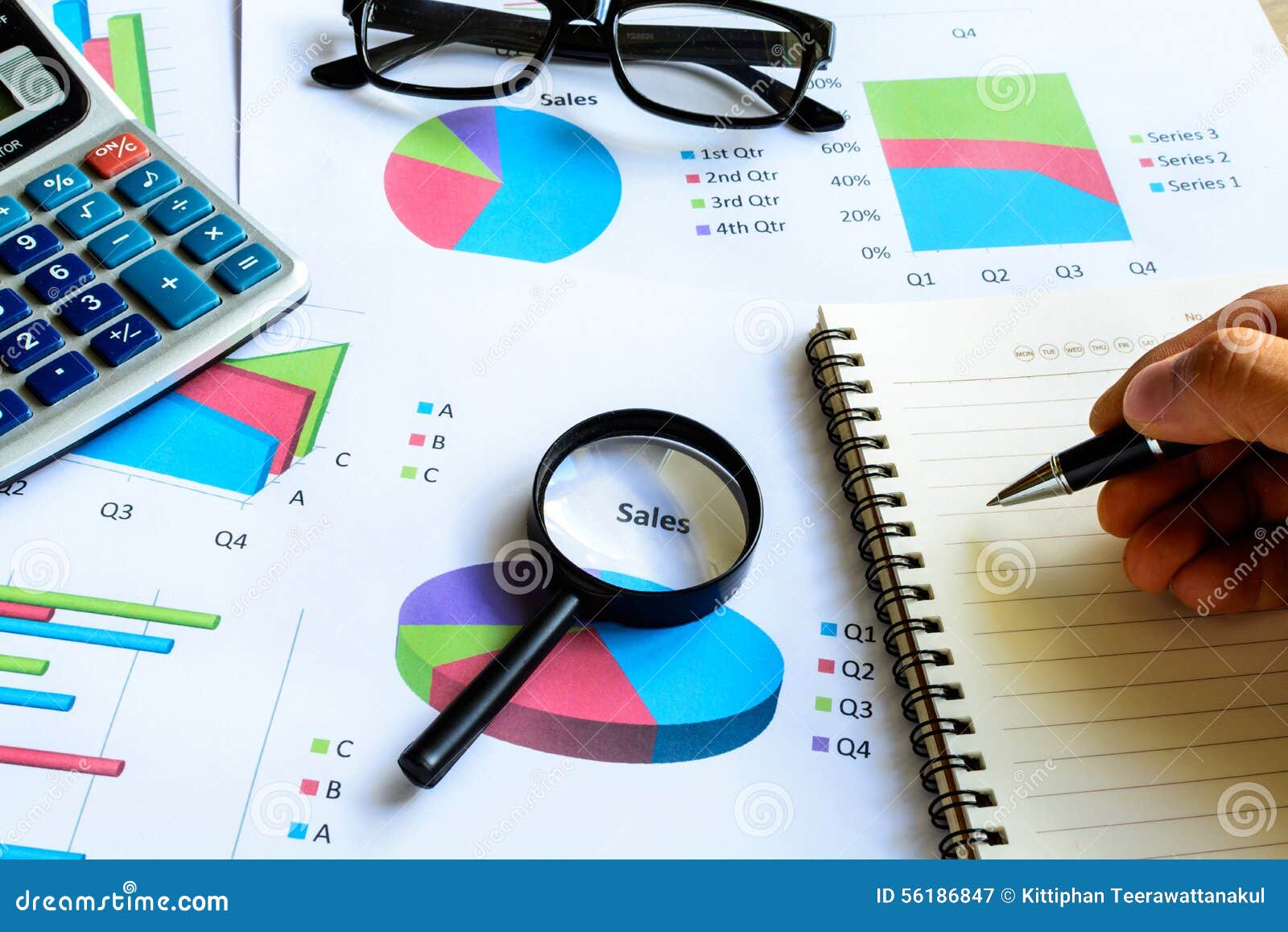 Desk Office Business Financial Accounting Calculate, Graph Analysis ...