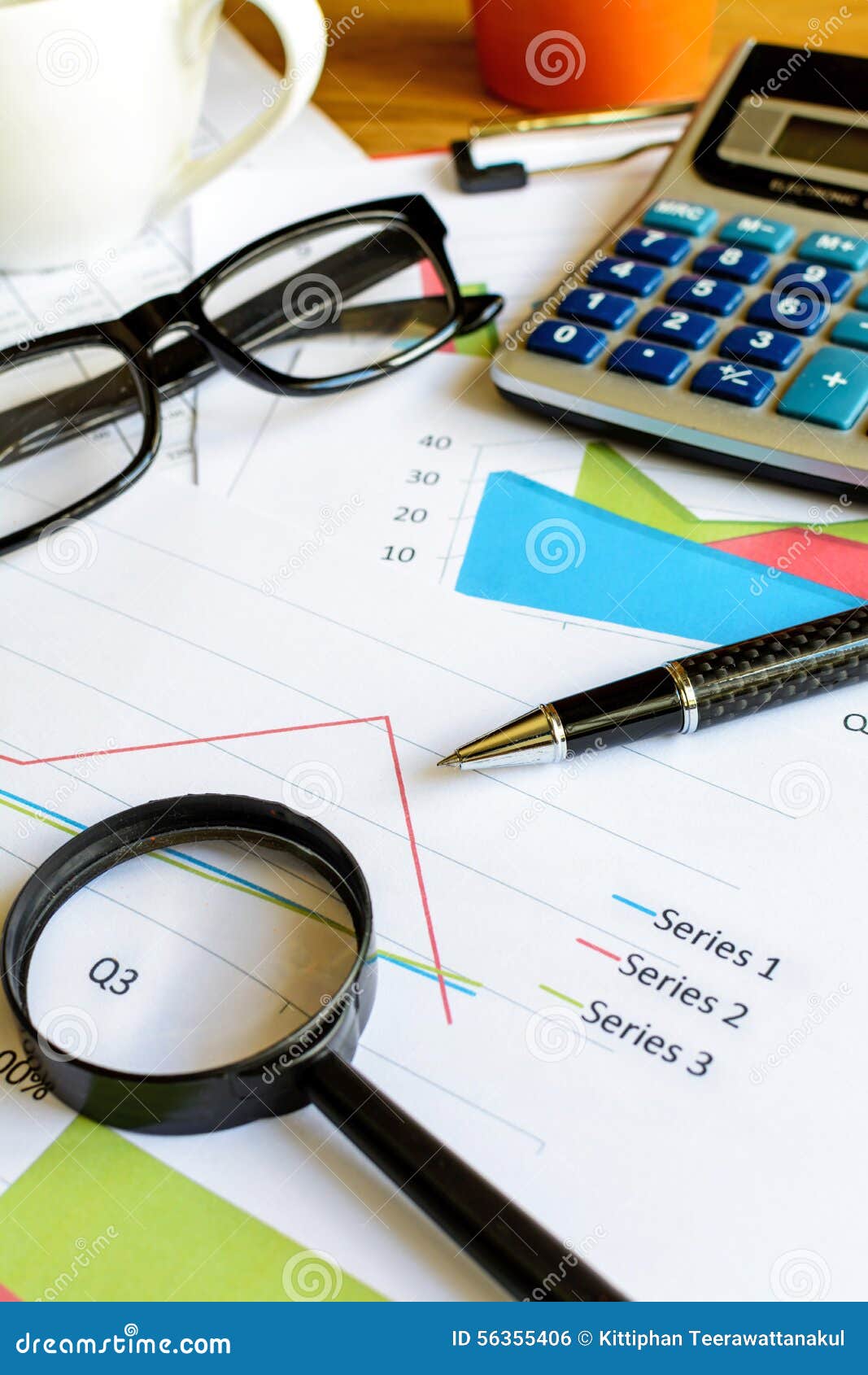 Desk Office Business Financial Accounting Calculate, Graph Analysis ...
