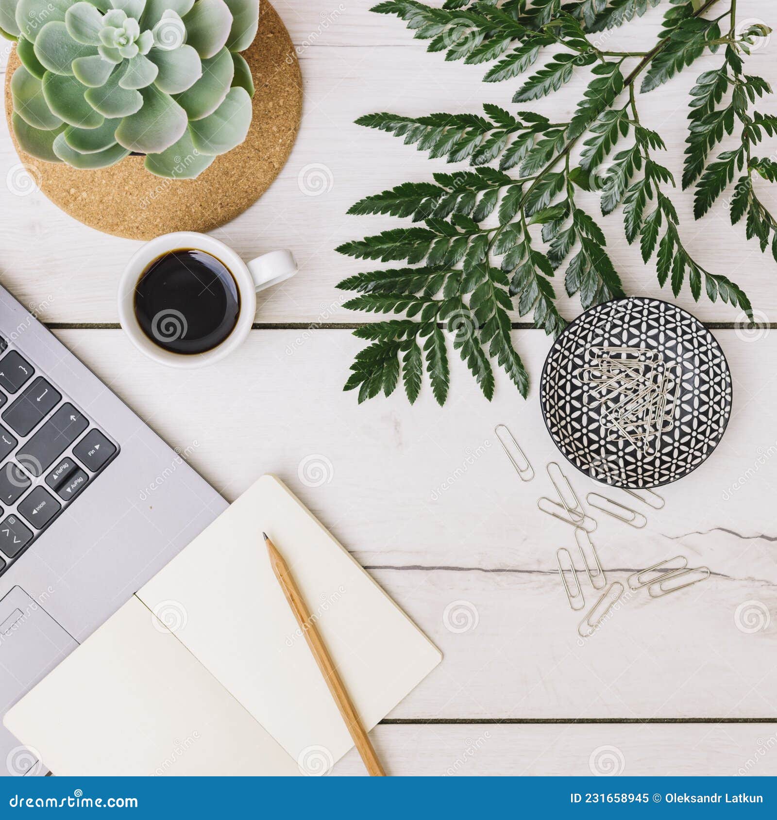 Desk office with objects stock image. Image of computer - 231658945