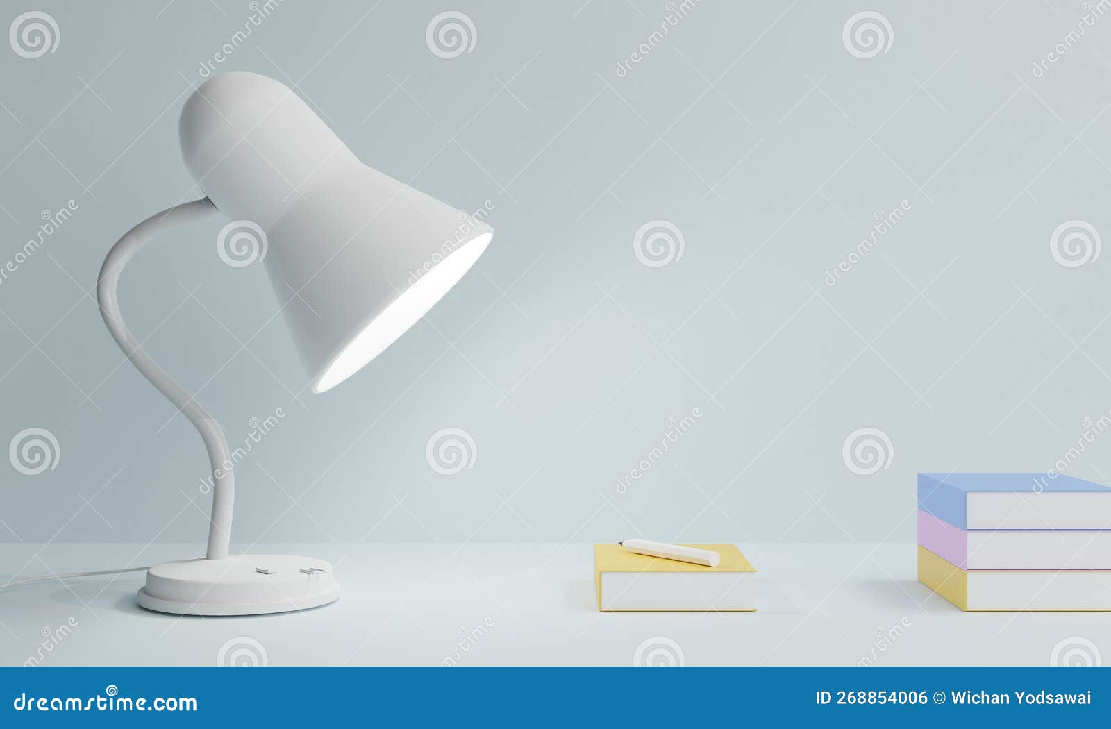 Desk Office or Reading Book 3d Rendering a Model with a White Lamp with ...