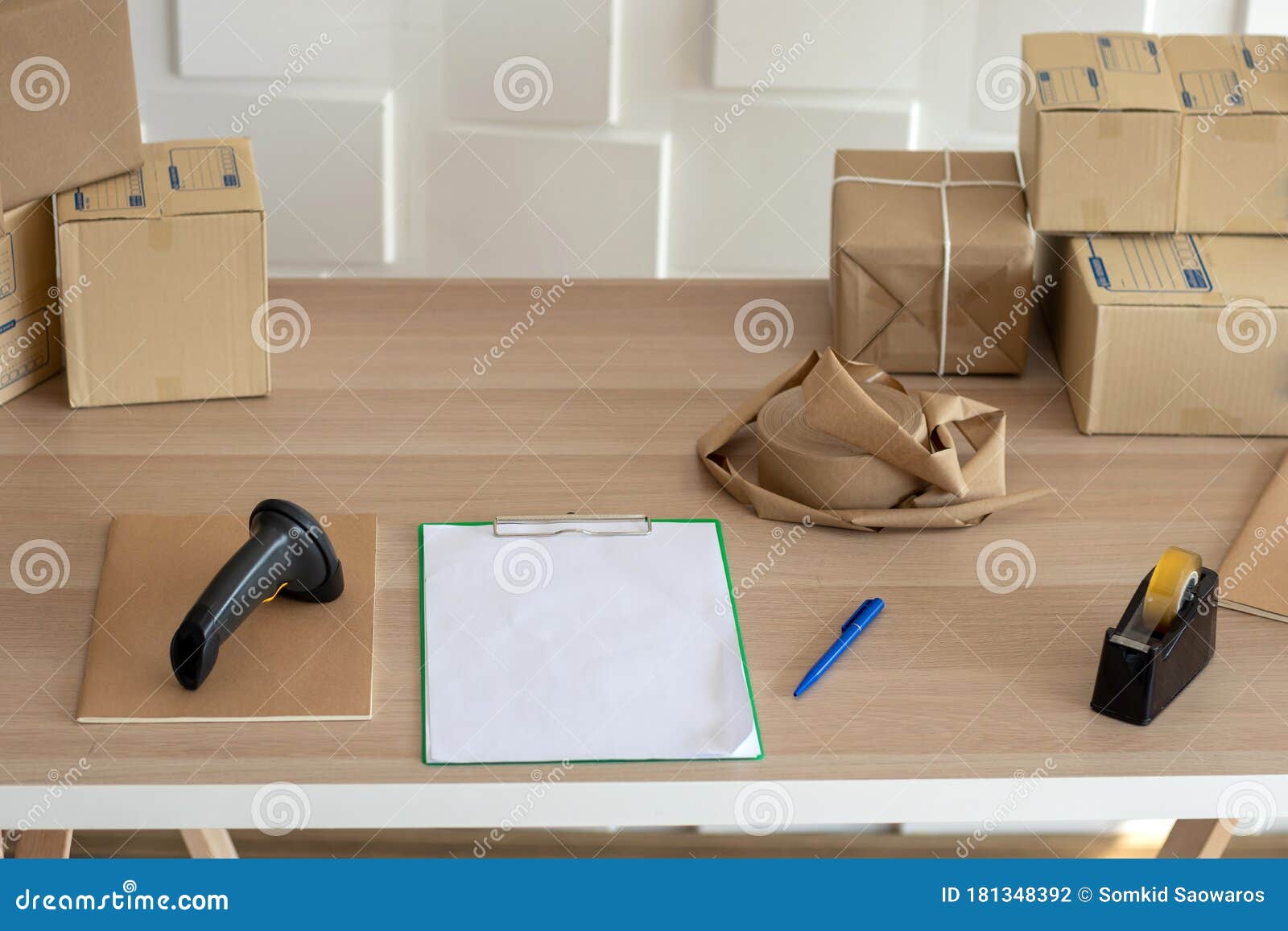 On the Desk in the Office There are Many Parcels Waiting To Be Packaged ...